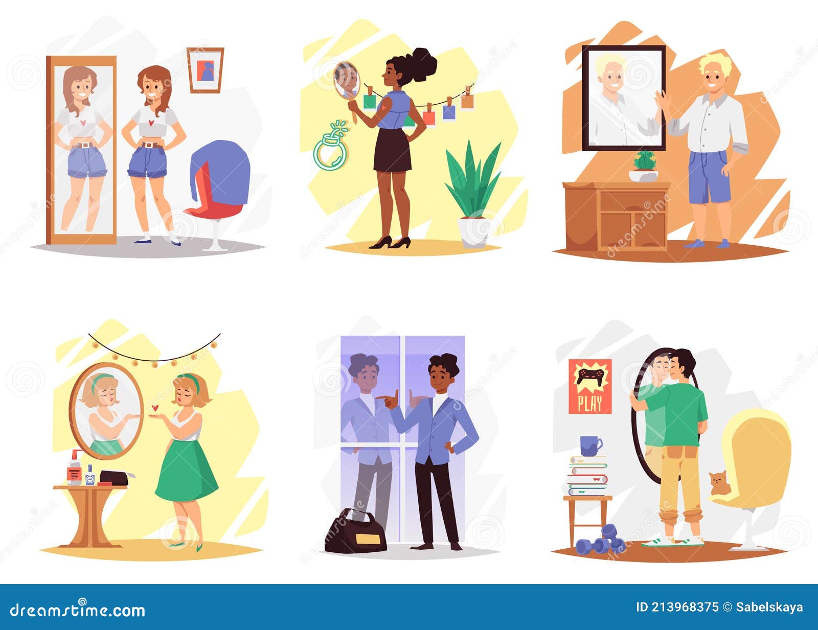 Self-acceptance Set with People Characters, Flat Vector Illustration ...