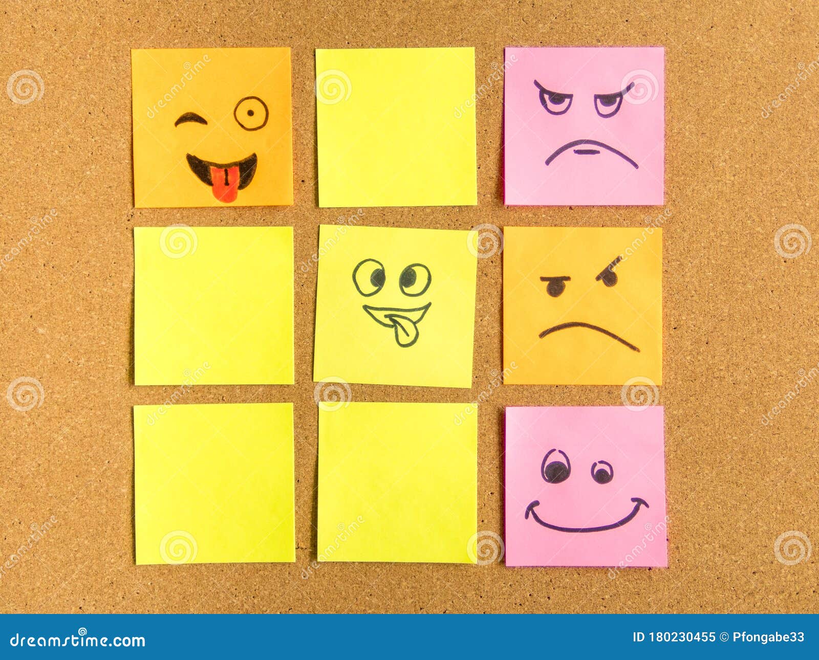 Self Adhesive Office Notes with Different Face Expression on Cork Board ...