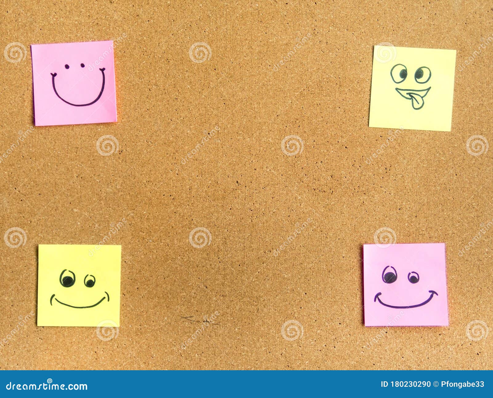 Self Adhesive Office Notes with Different Face Expression on Cork Board ...