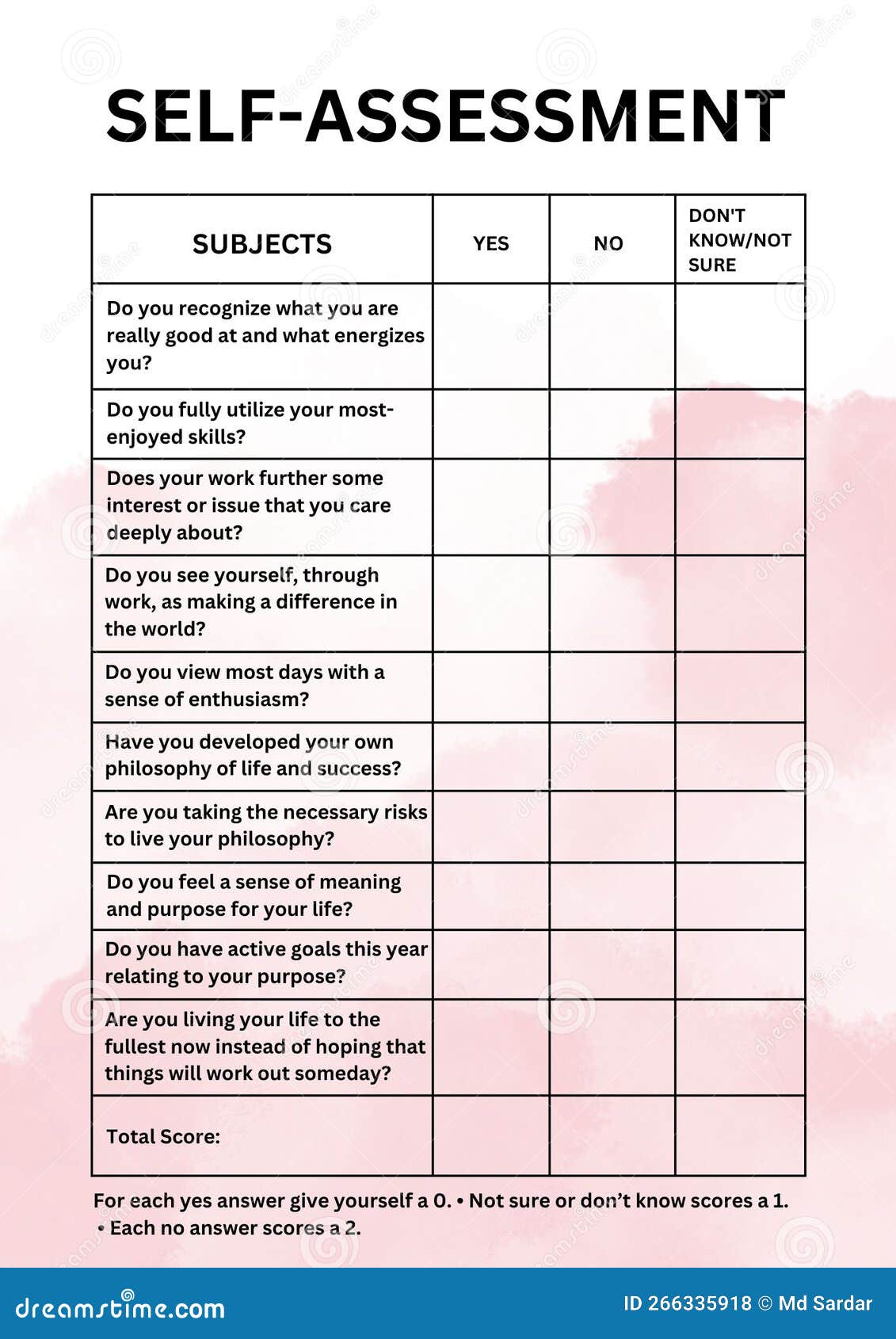 SELF-ASSESSMENT Format for Success in Life Stock Illustration ...