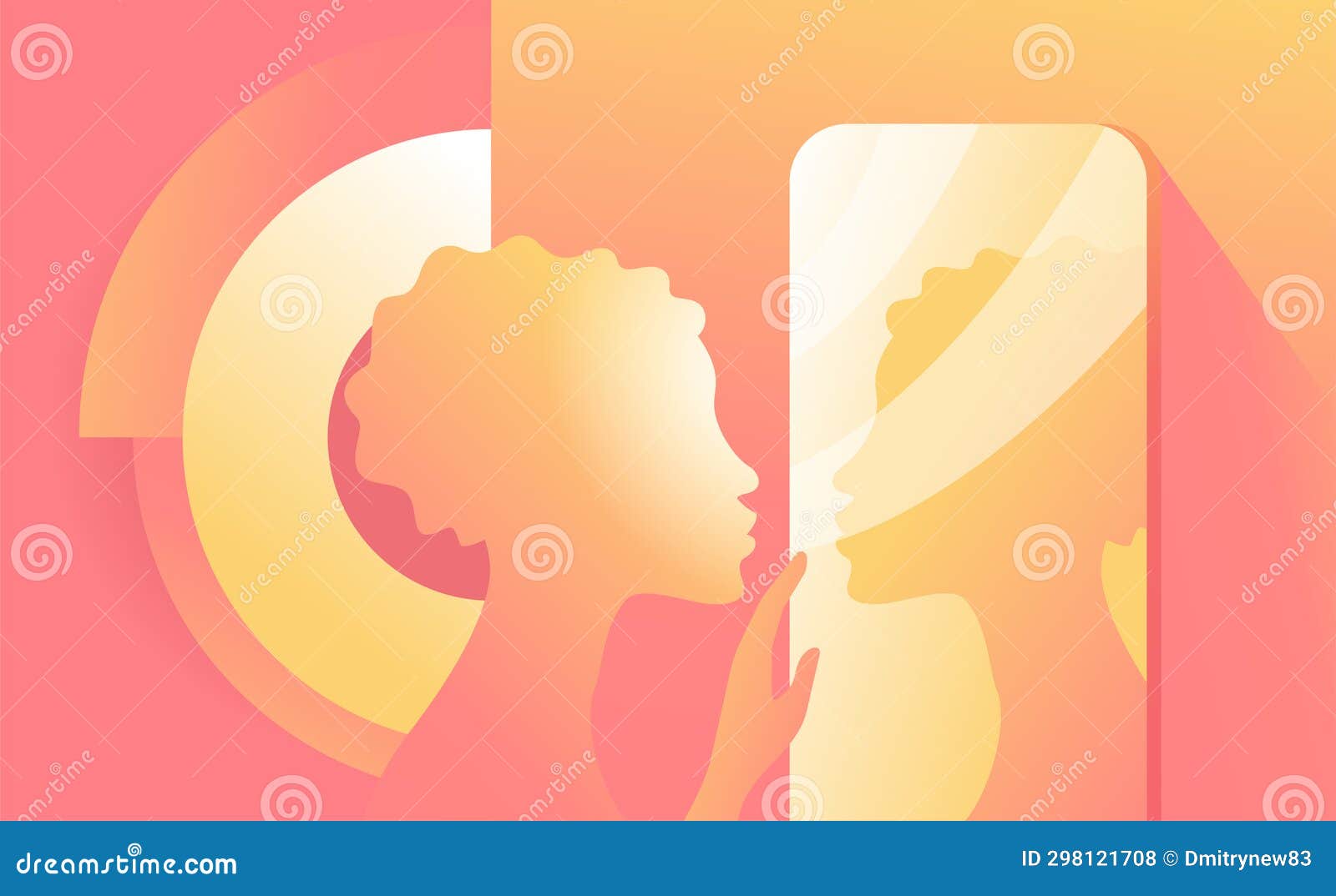 Self Awareness Abstract Woman Looking At Mirror Stock Vector