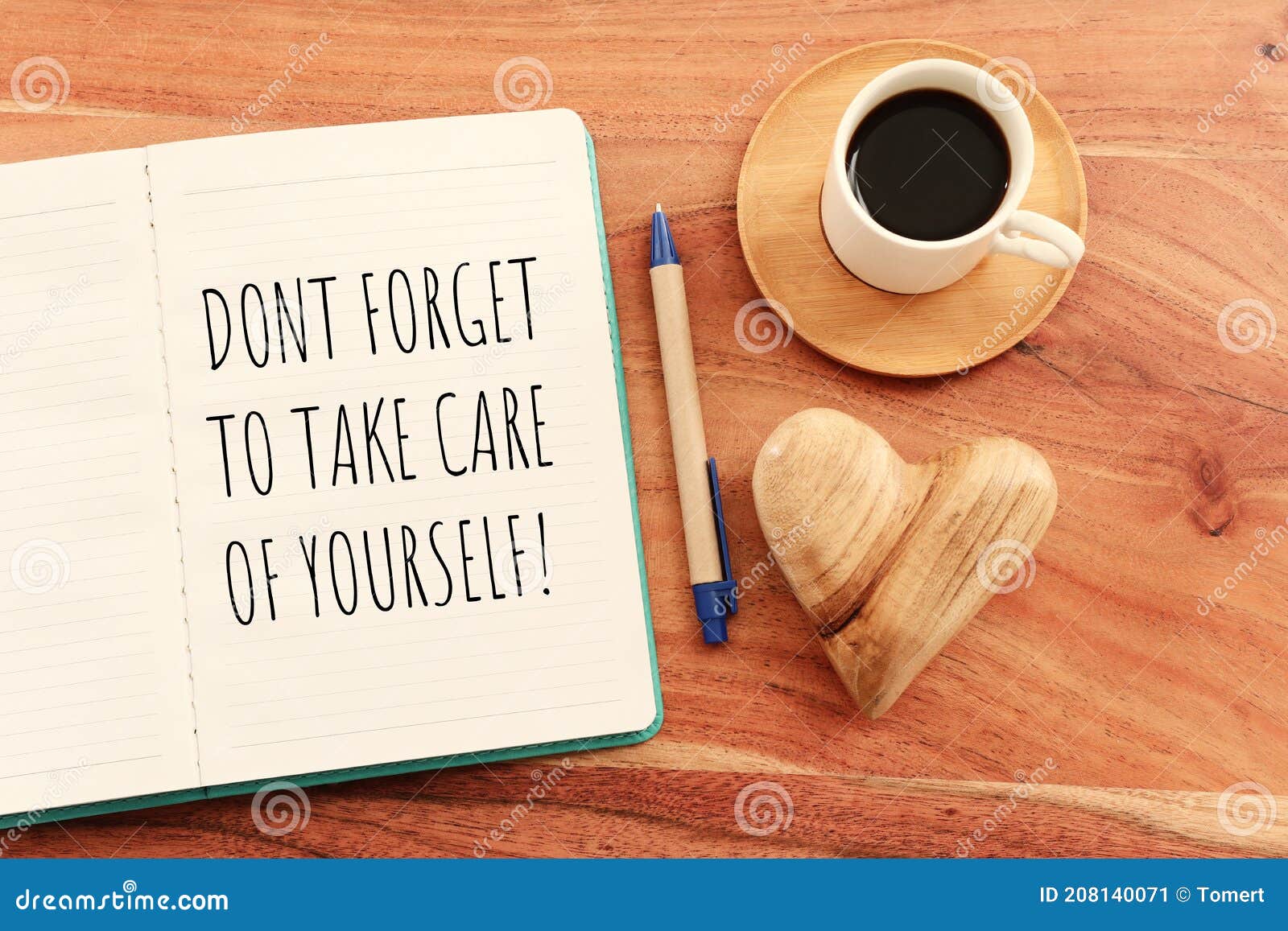 Self Care Concept. Notebook with Text Over Pink Background Stock Image ...