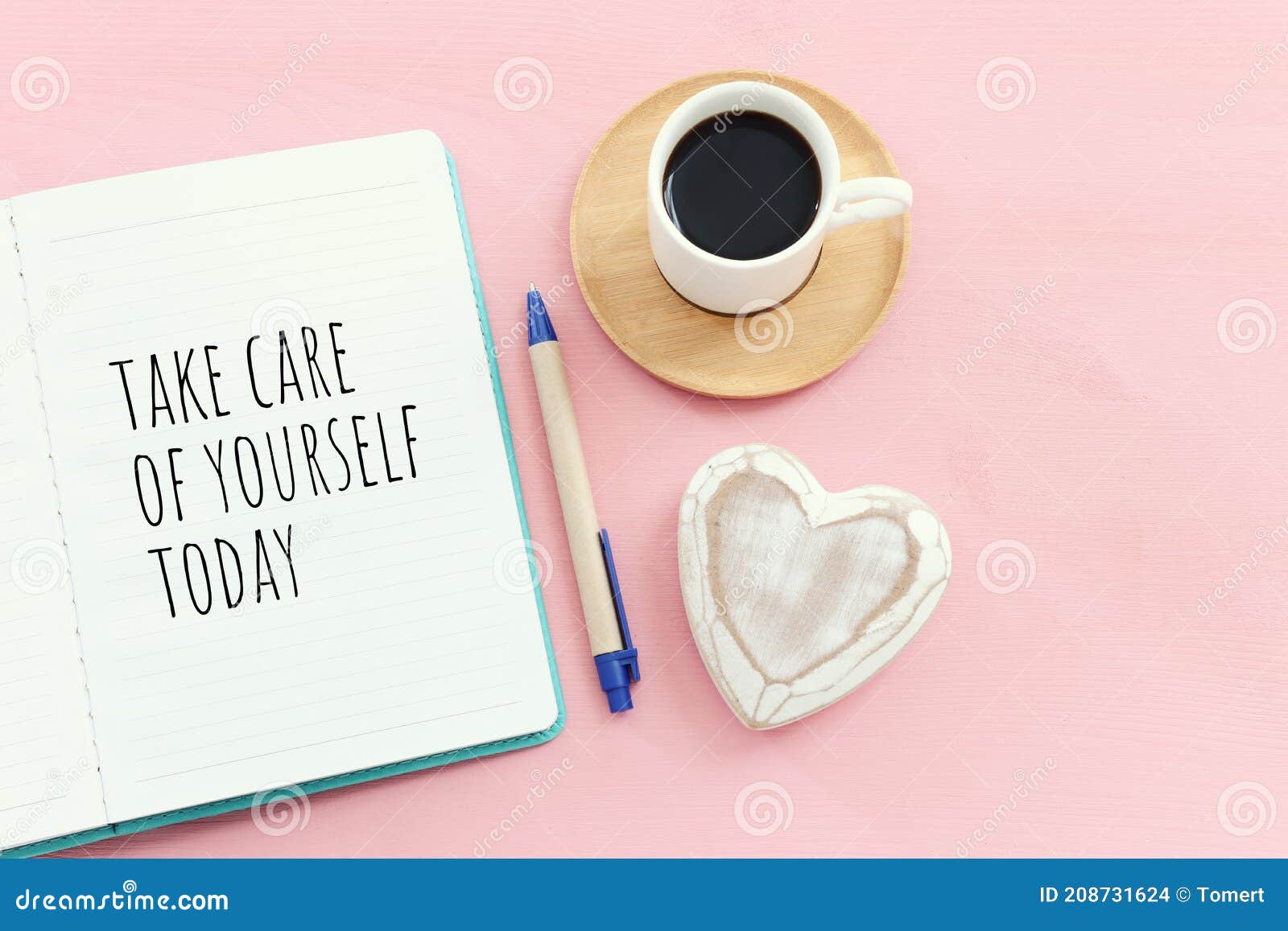 Self Care Concept. Notebook with Text Over Pink Background Stock Photo ...