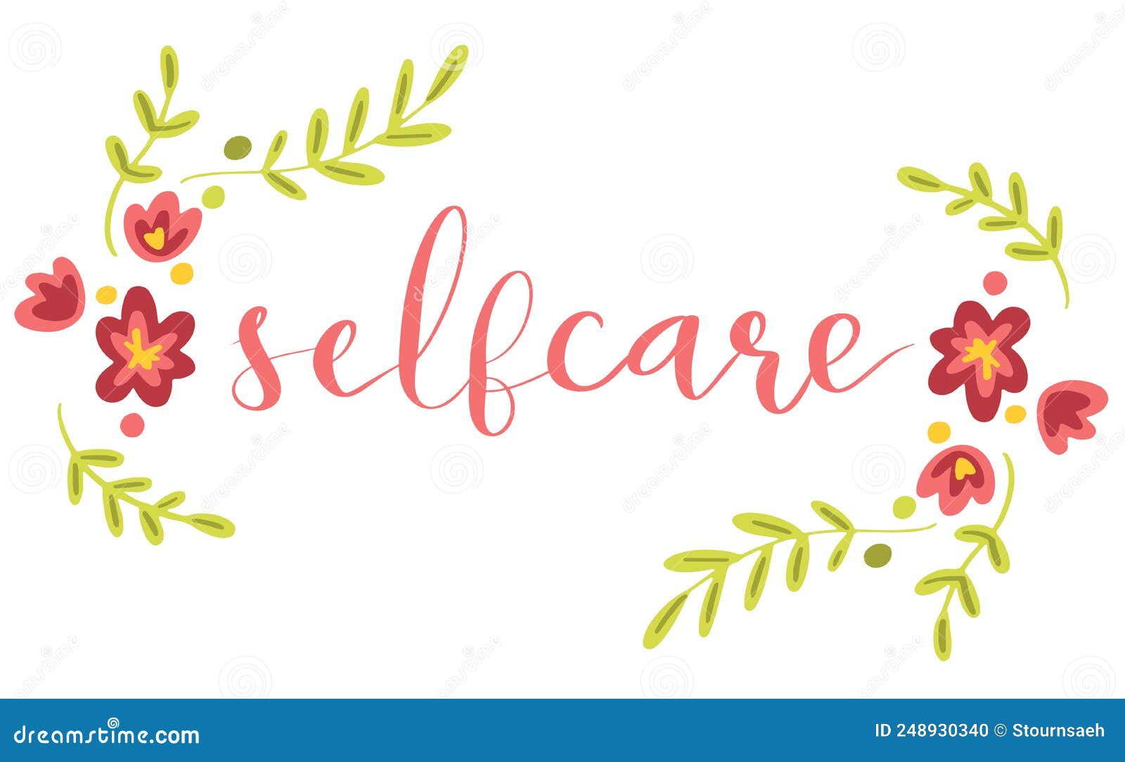 Self Care Hand Drawn Lettering Design with Flowers and Heart Hand ...