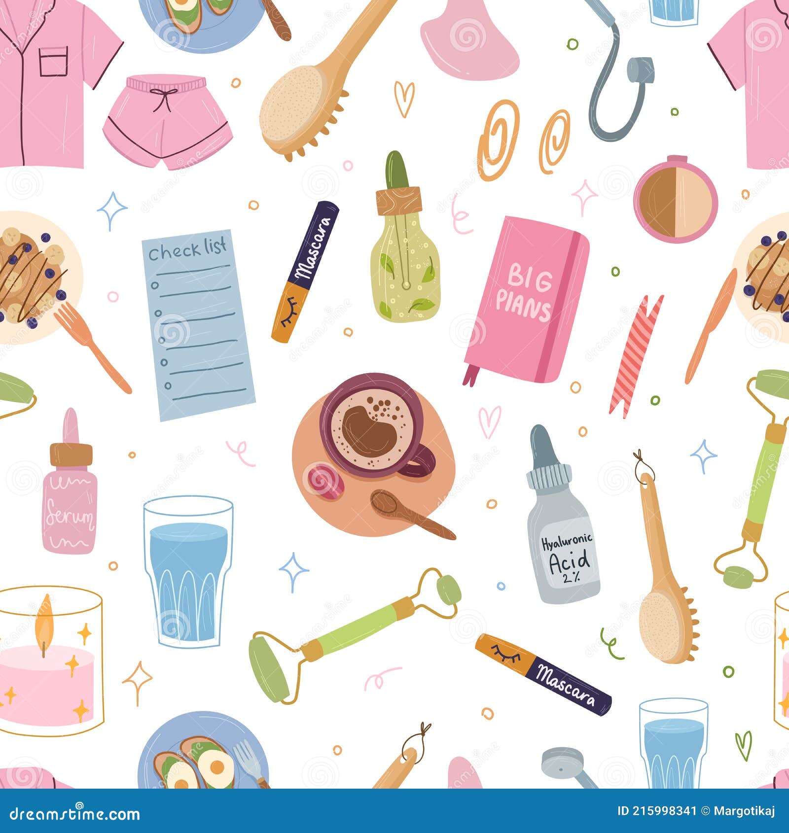 Self Care Morning Routine Seamless Pattern .Skin Care,planning,coffee ...