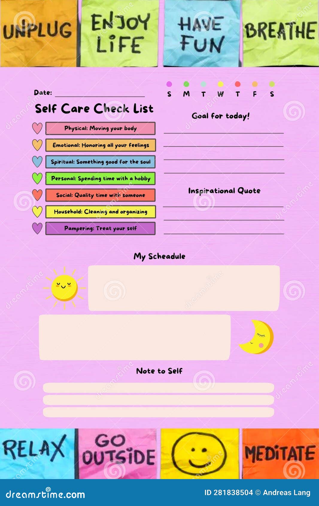 Self Care Planner Digital Printable Blank Template Insert Stock ...