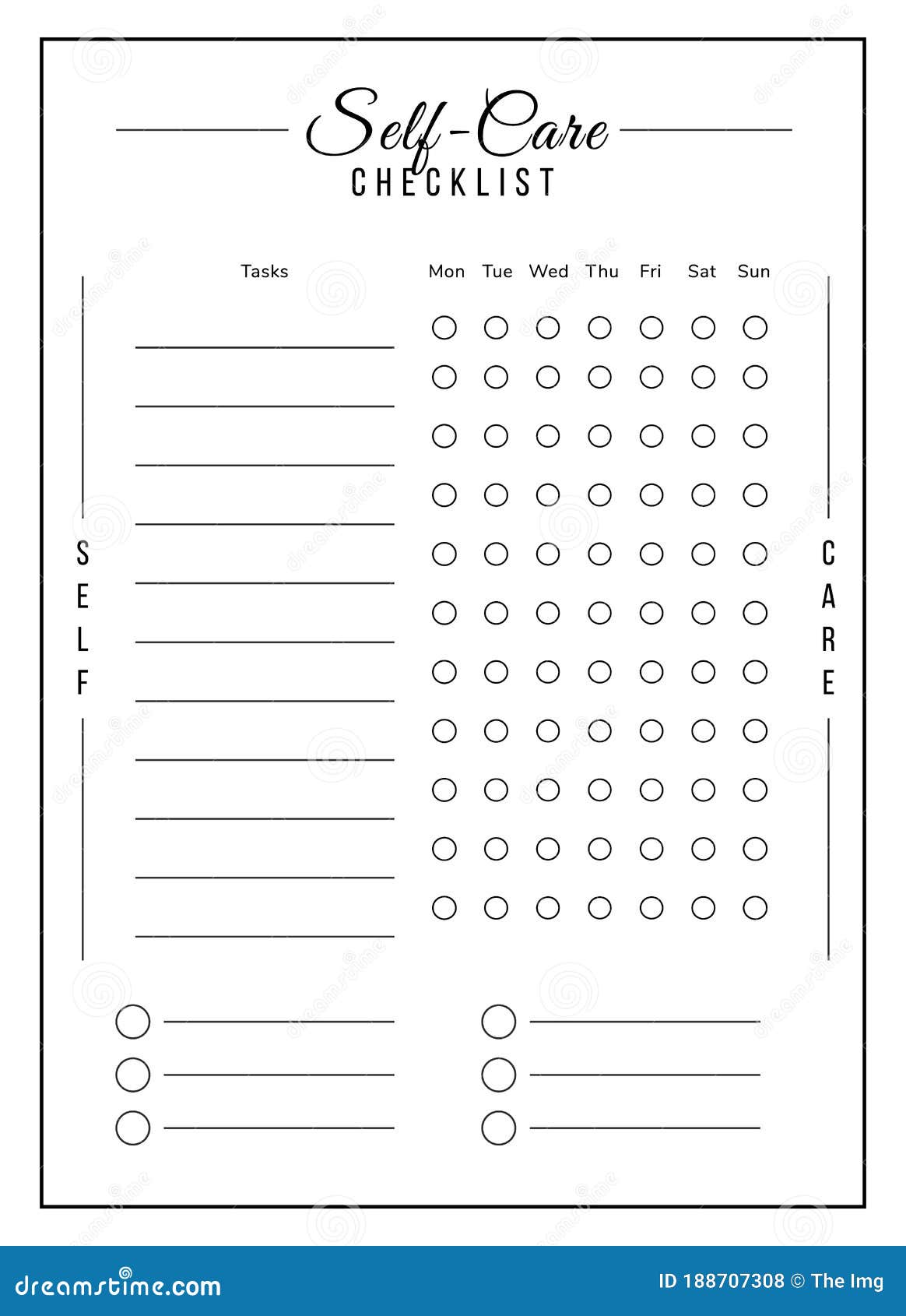 Self Care Task List Minimalist Planner Page Design Stock Vector