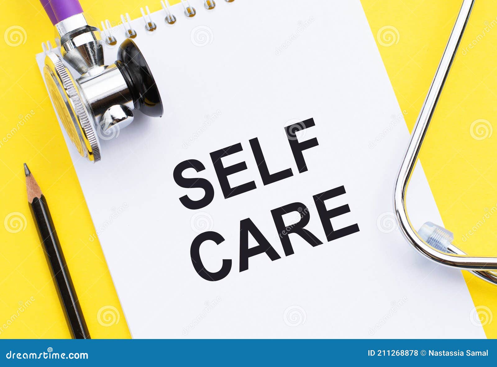 SELF CARE Text Write on Medical Notebook with Stethoscope Stock Photo ...