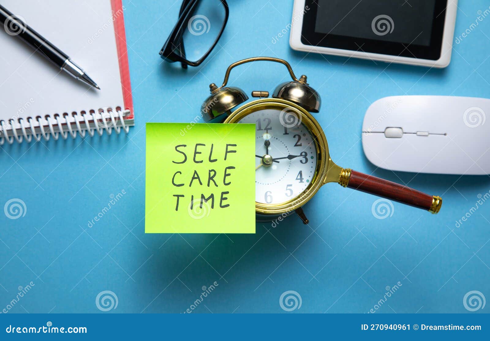 Self Care Time on Sticky Note with a Clock and Business Objects Stock ...