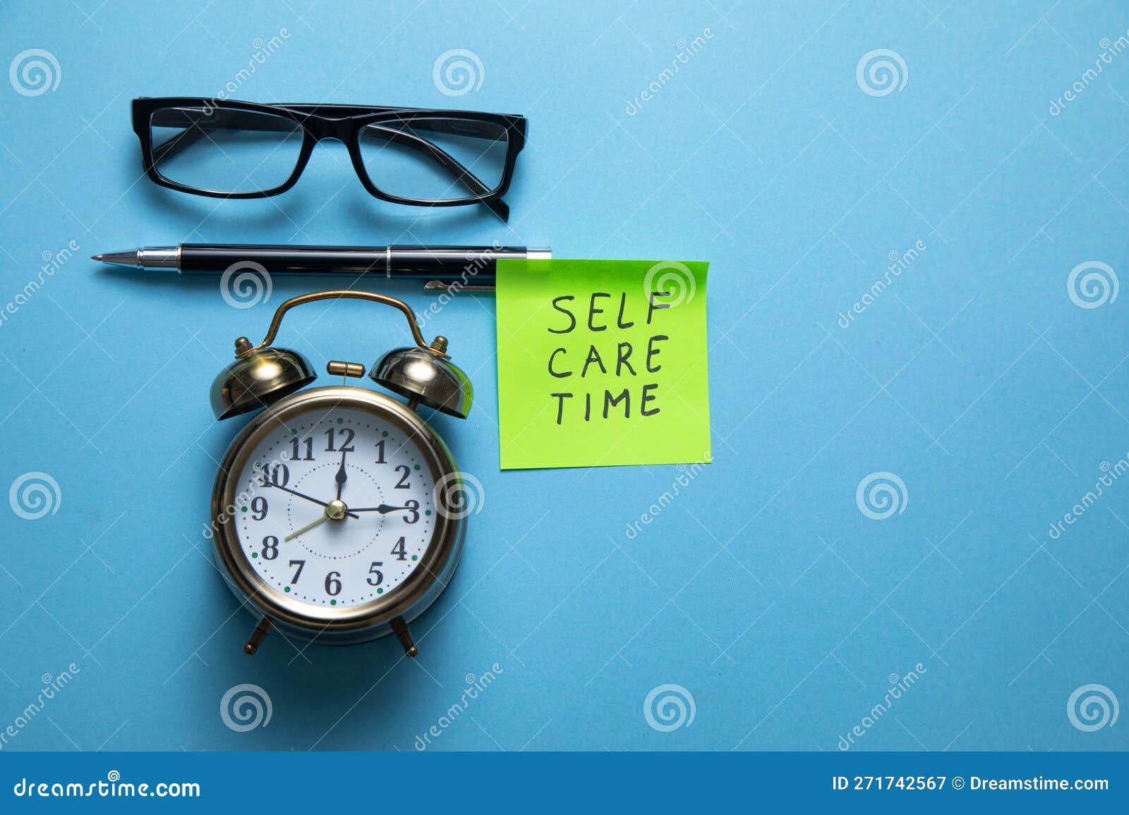 Self Care Time on Sticky Note with a Clock and Business Objects Stock ...
