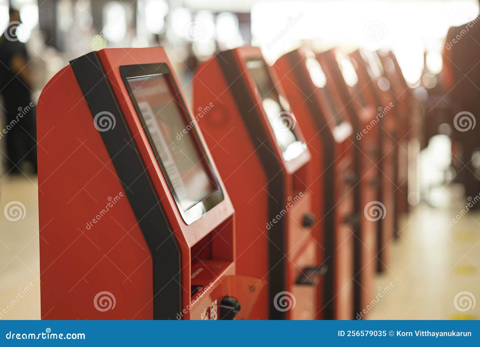 Self Check-in Kiosk Machine Place at Front Airline Counter in Airport ... Self Check-in Kiosk Machine Place at Front Airline Counter in Airport ...