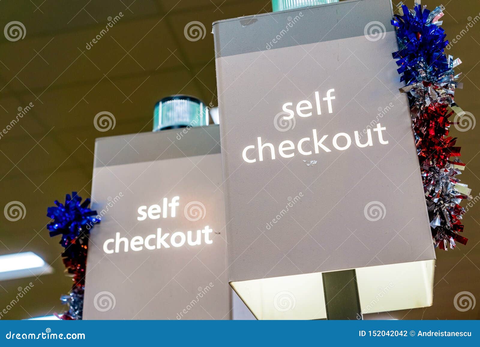 Self-checkout Counter In A Supermarket. Modern Technology In Trade ...