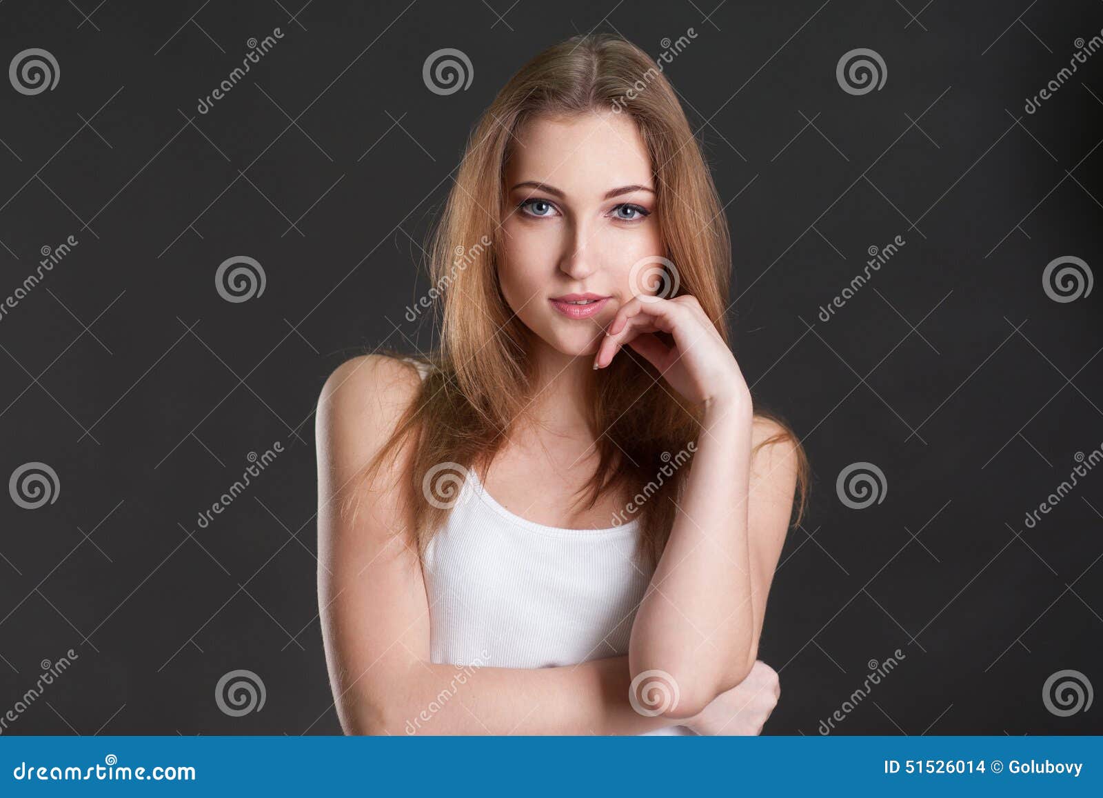 The Self-confident Girl Thoughtfully Smiles Stock Photo - Image of calm ...