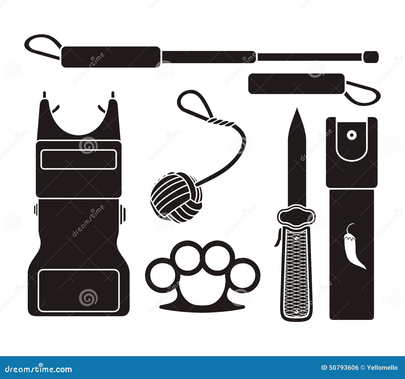 Self Defense Equipment - Pictogram Stock Vector - Illustration of flat ...