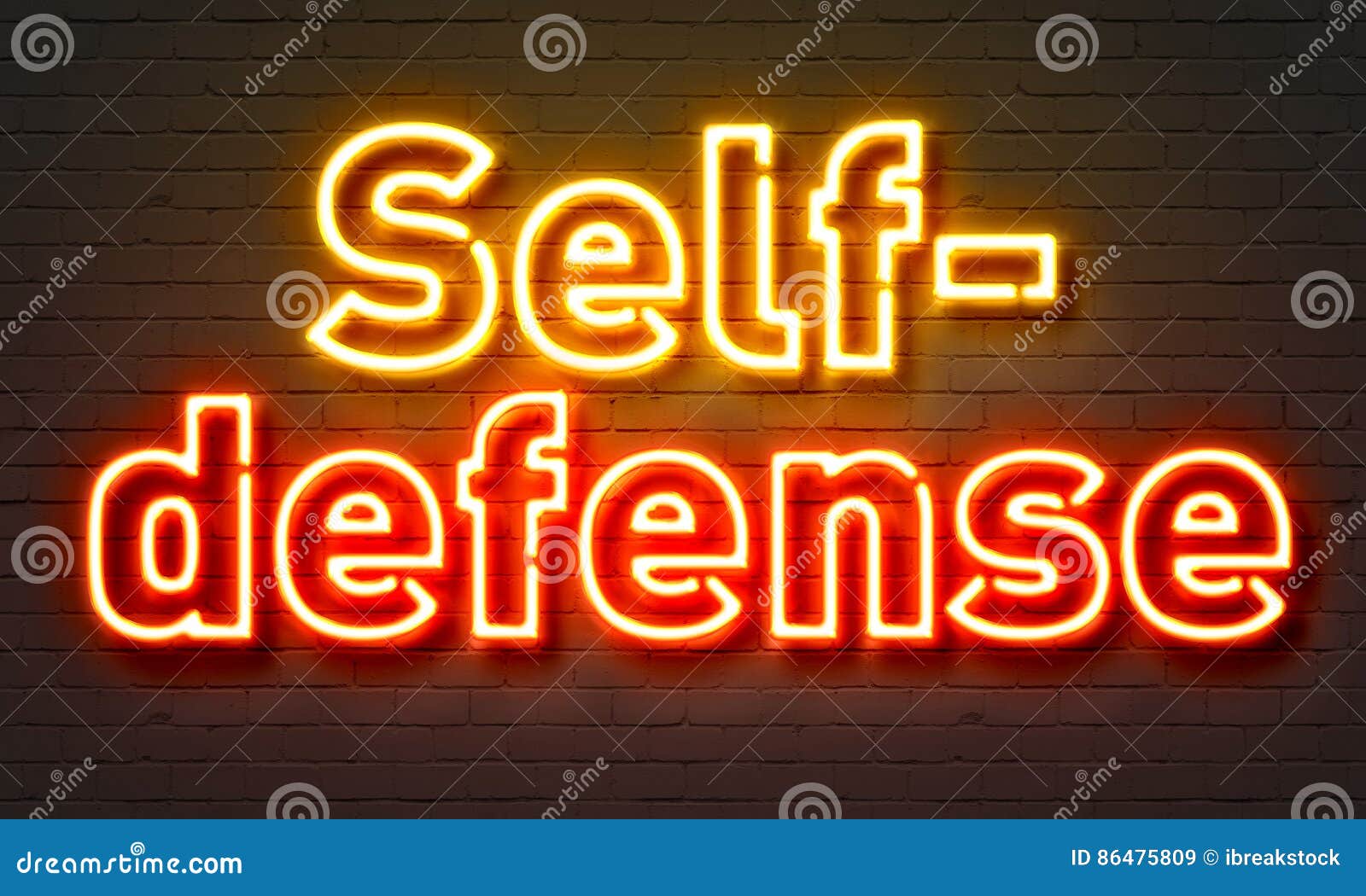 Self-defense Neon Sign on Brick Wall Background. Stock Image - Image of ...
