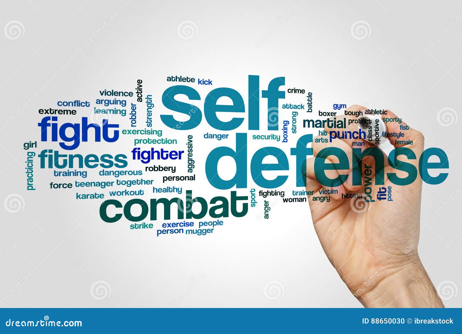 Self defense word cloud stock photo. Image of girl, person - 88650030
