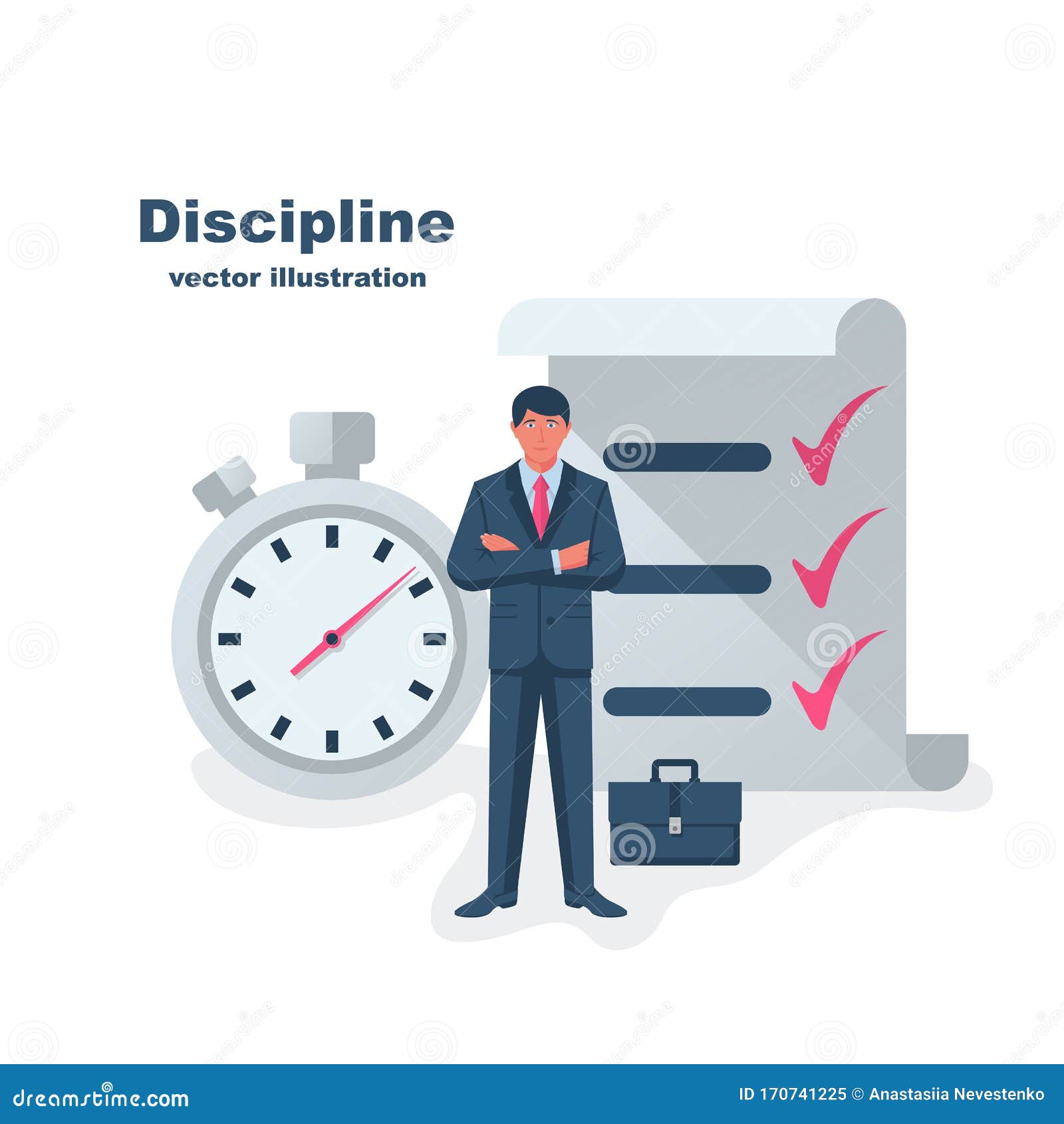 Self Discipline Concept. All Deal And Tasks Are Completed Cartoon ...