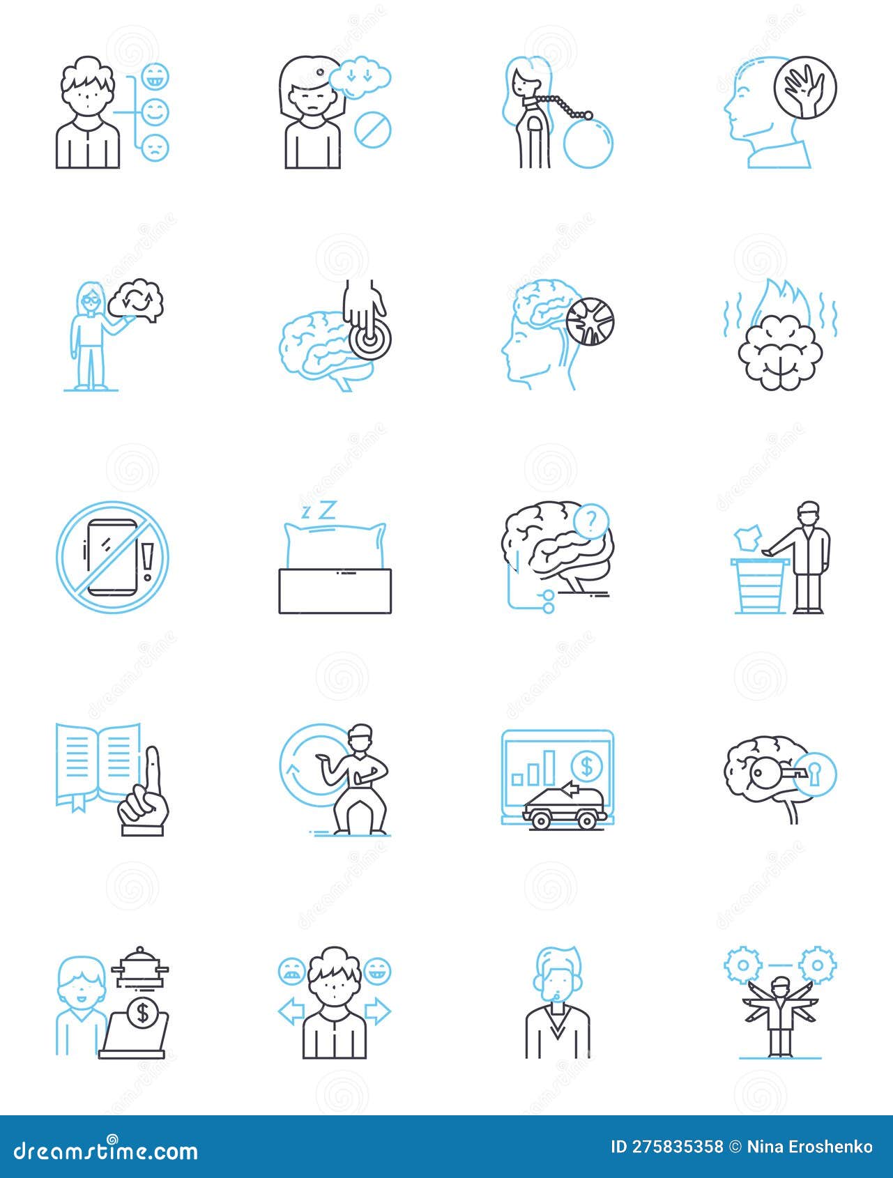 Self-discipline Linear Icons Set. Focus, Commitment, Willpower ...