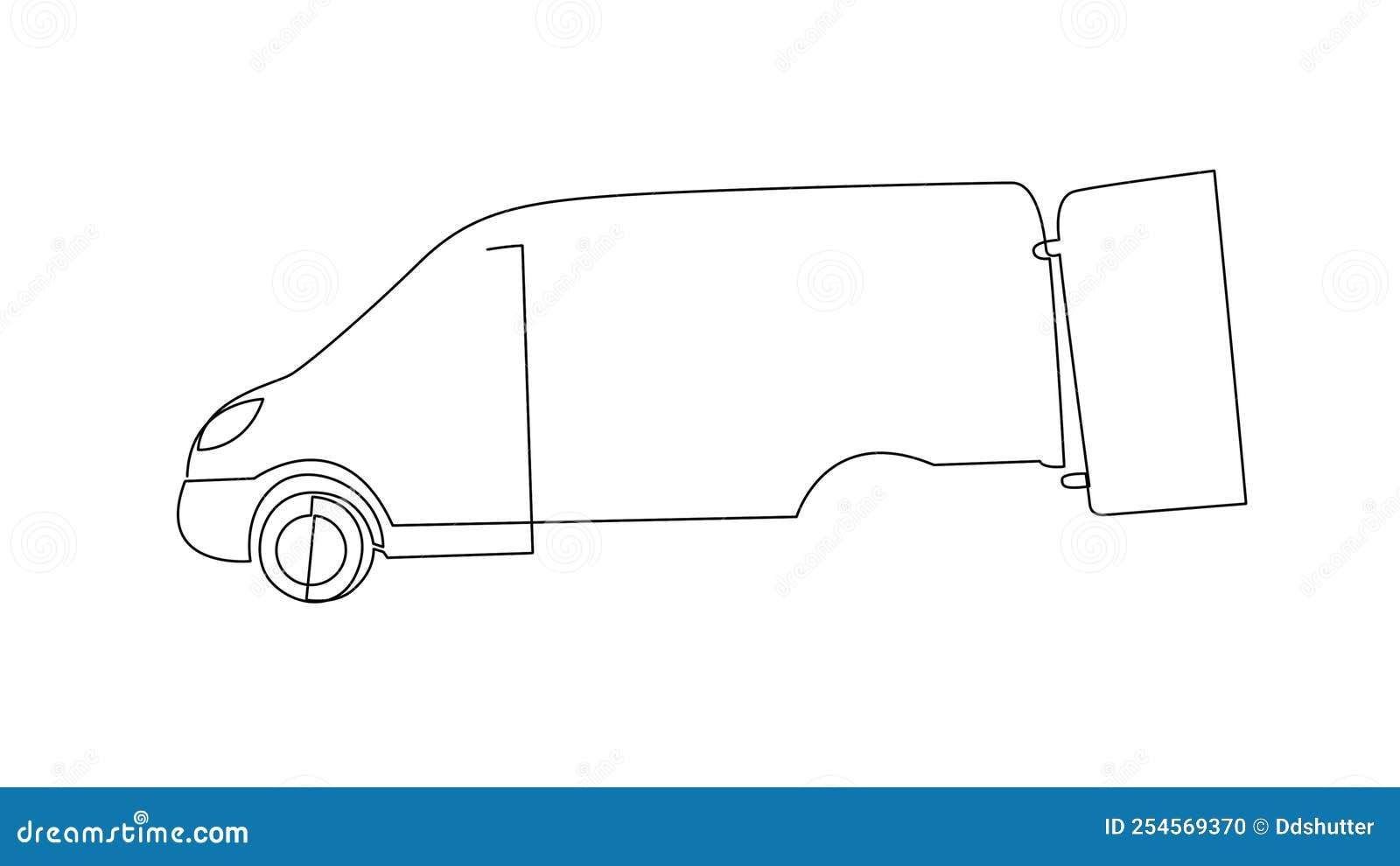 Self Drawing Animation of Cargo Van with Open Doors. Continuous One ...