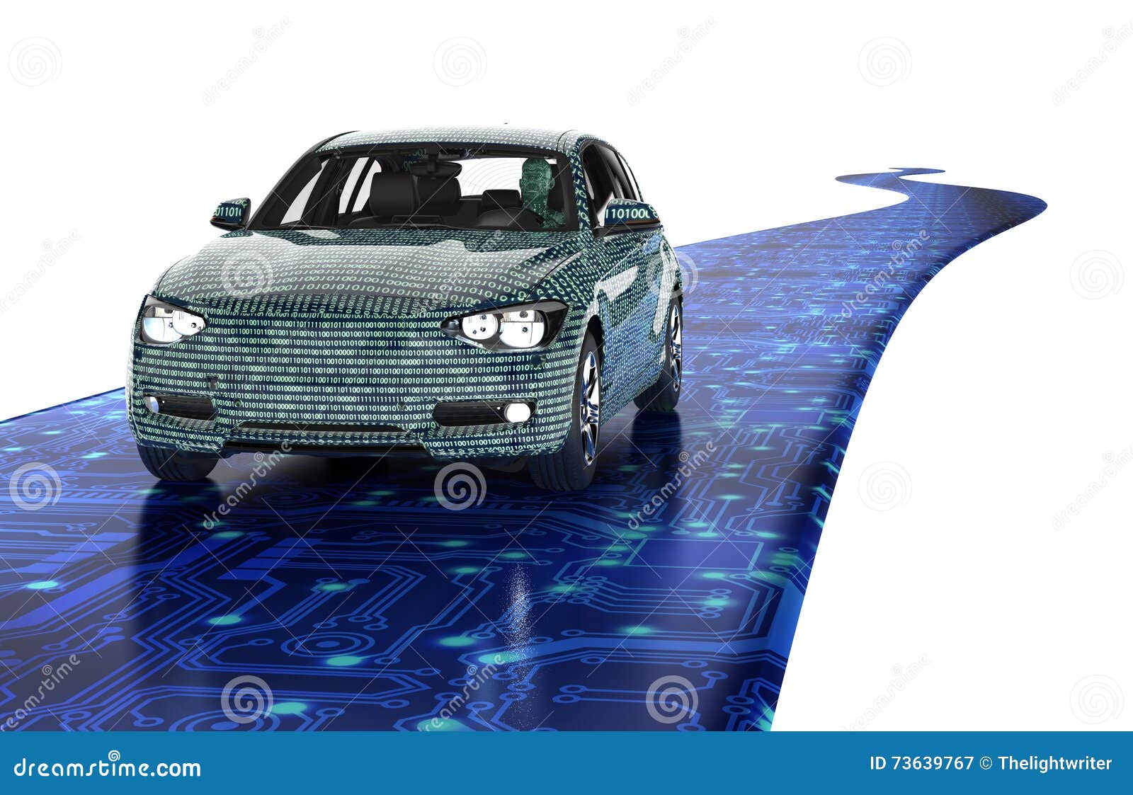Self Driveing Electronic Computer Car on Road Stock Illustration ...