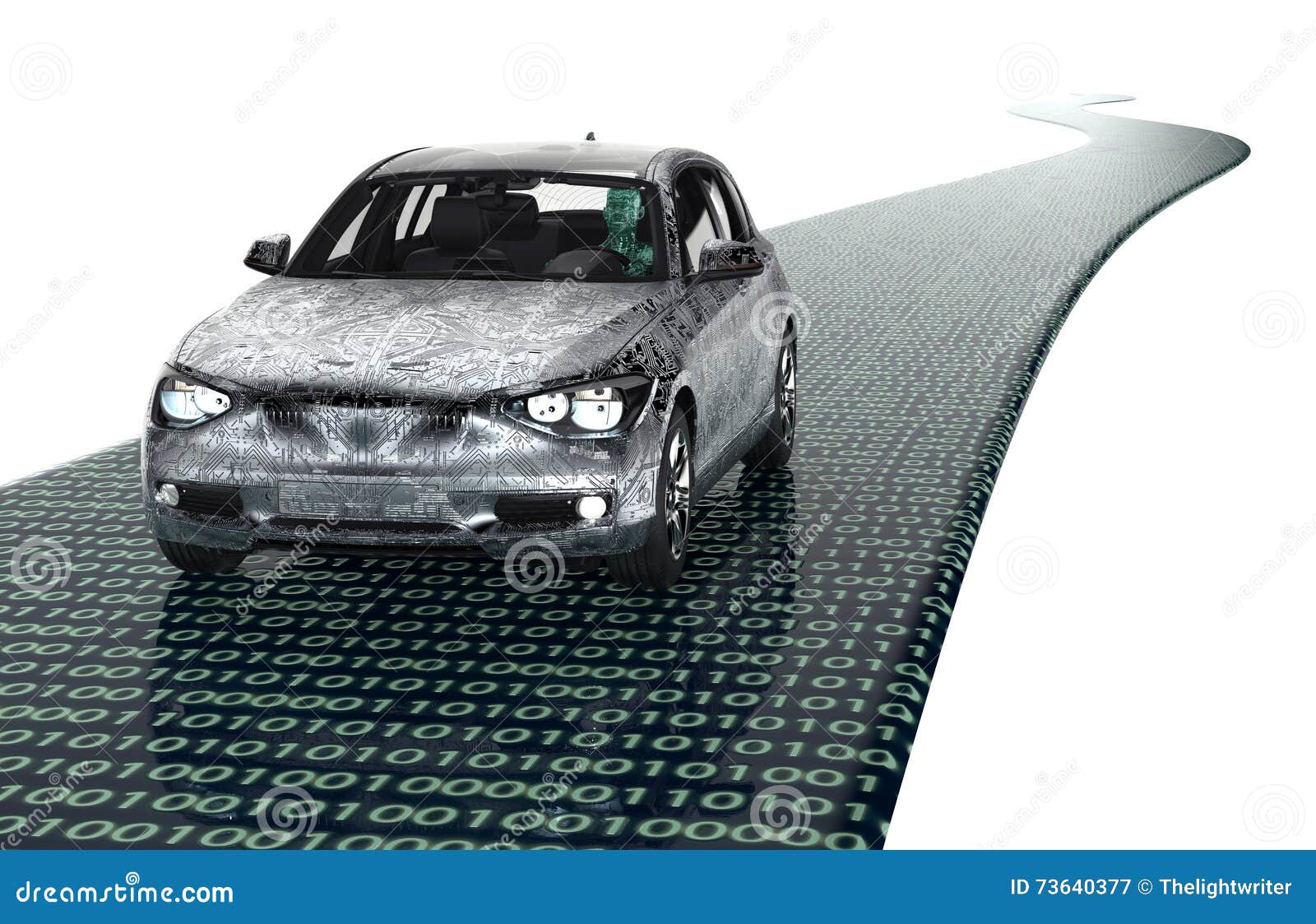 Self Driveing Electronic Computer Car on Road Stock Illustration ...