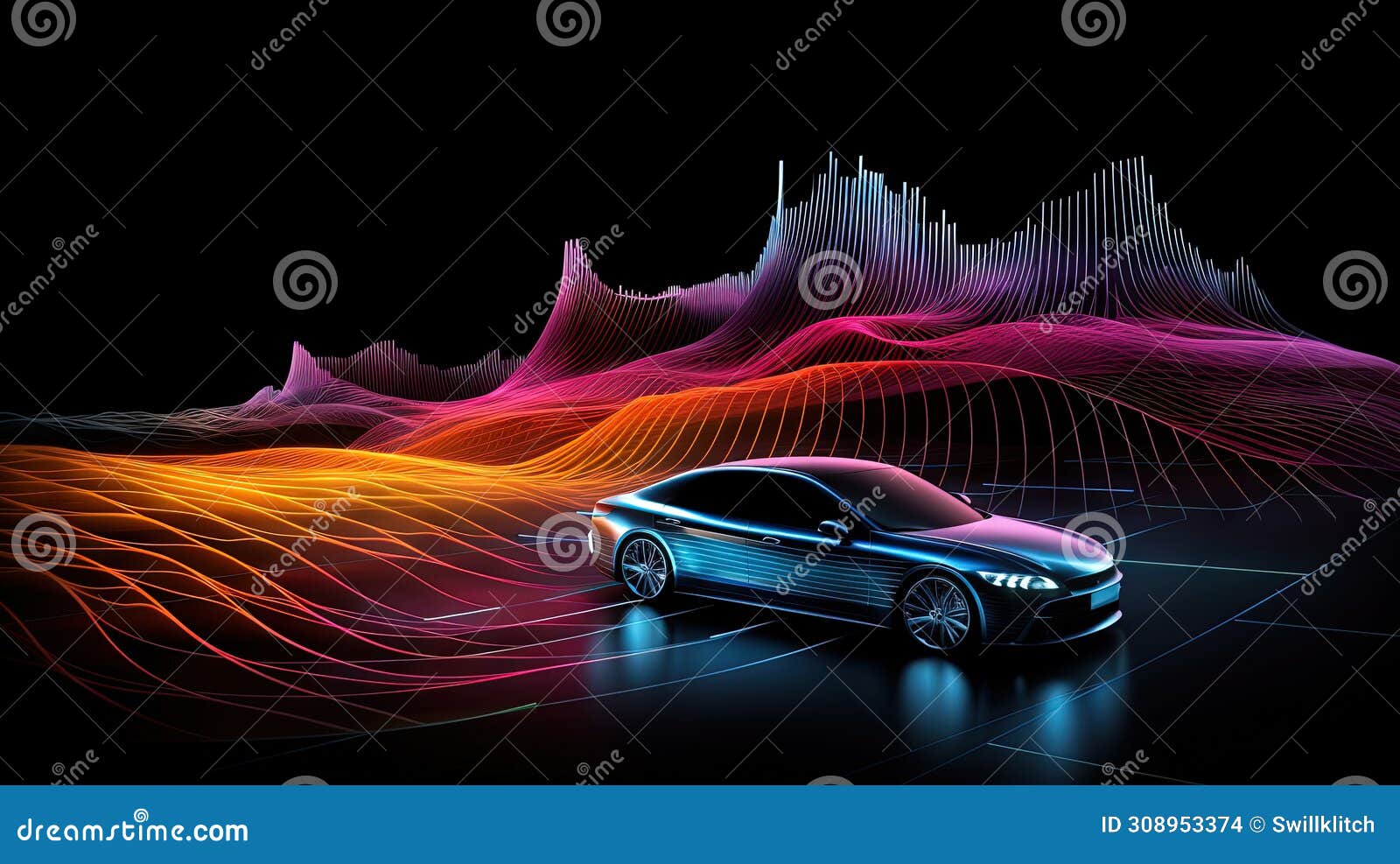 Self-driving Auto Technology Concept with Car Surrounded with Radar ...