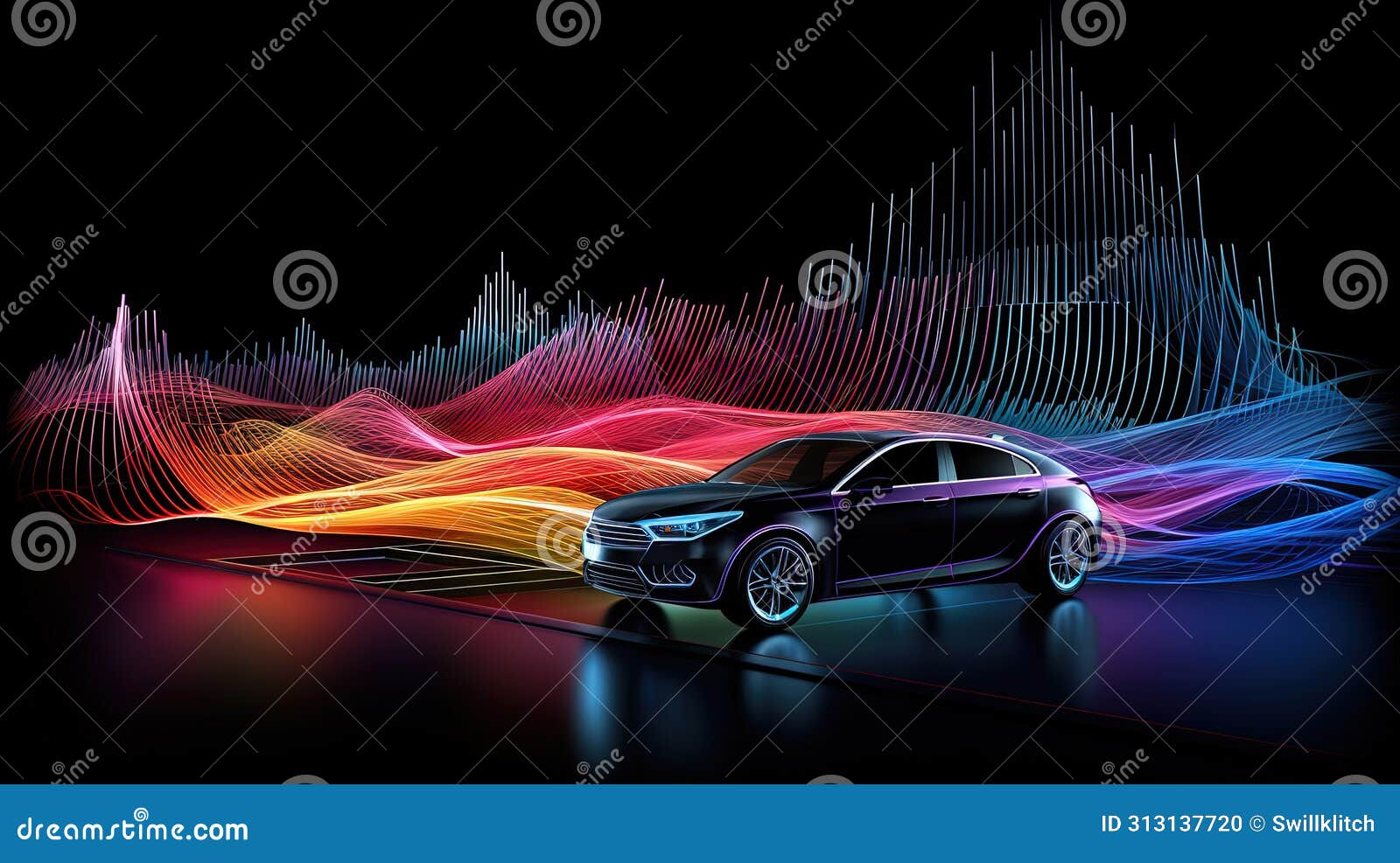 Self-driving Auto Technology Concept with Car Surrounded with Radar ...