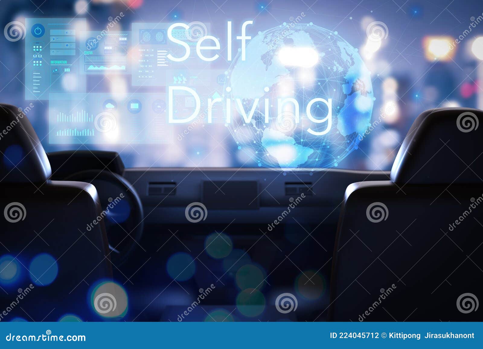 Self Driving or Autonomous Car with Graphic Display Stock Illustration ...