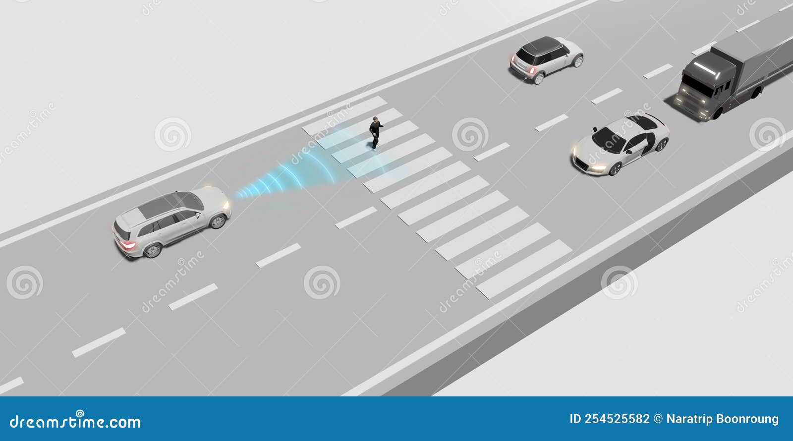 Drive In Automatic Driving Mode. Recognize Pedestrians. The Car Stops ...