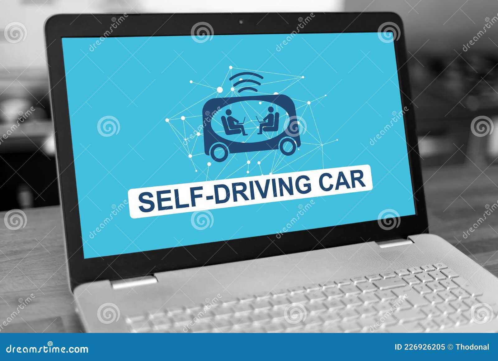 Self-driving Car Concept on a Laptop Stock Image - Image of internet ...
