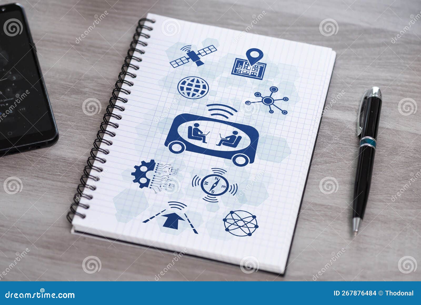 Self-driving Car Concept on a Notepad Stock Illustration - Illustration ...