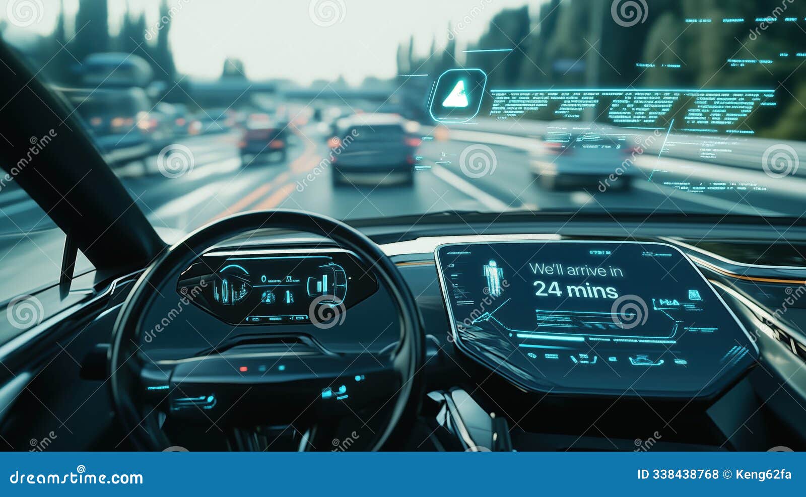 Self Driving Car with Digital Display Showing Arrival Time on Dashboard ...