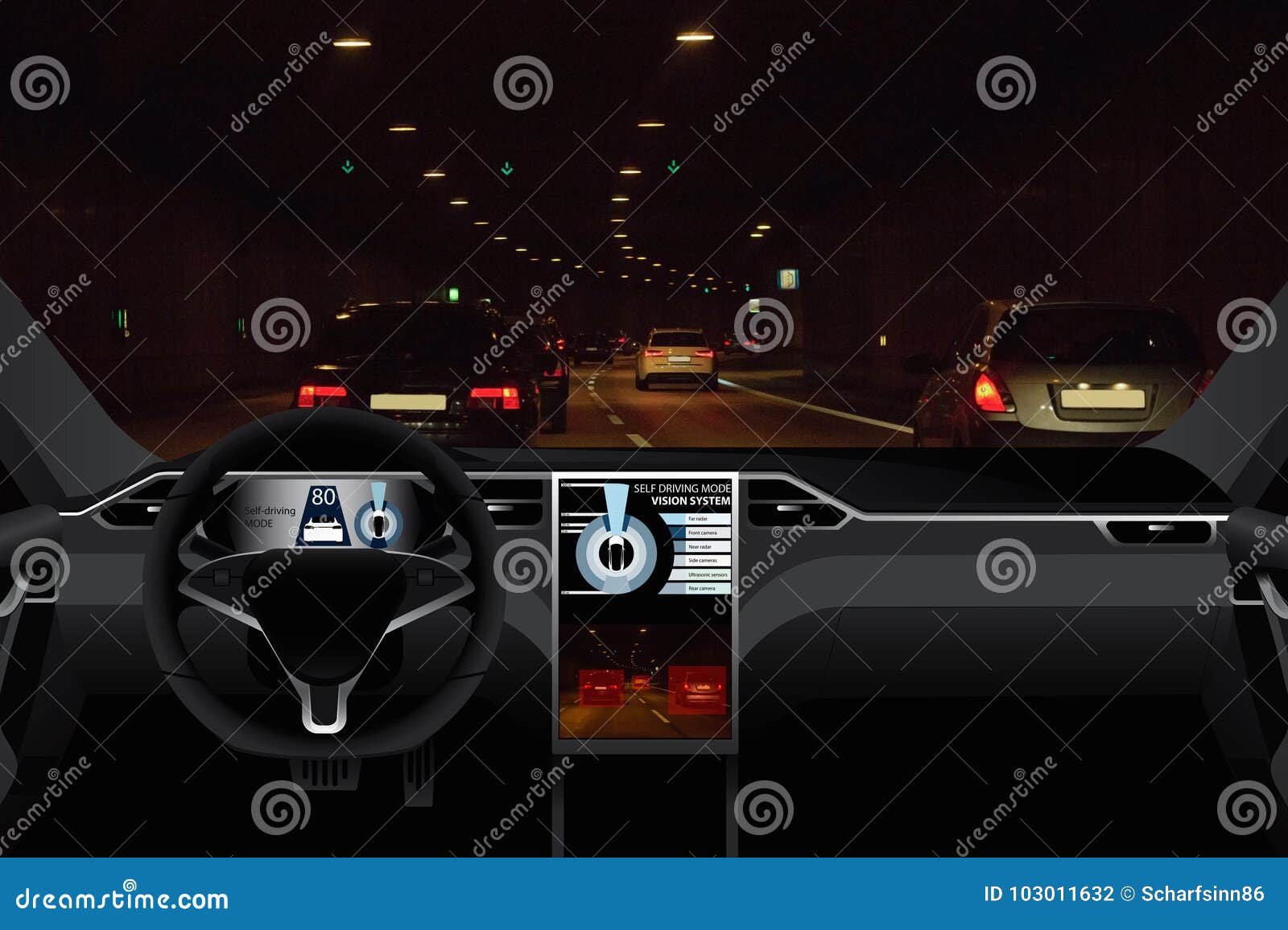 Self Driving Car on a Road. Stock Photo - Image of driving, system ...