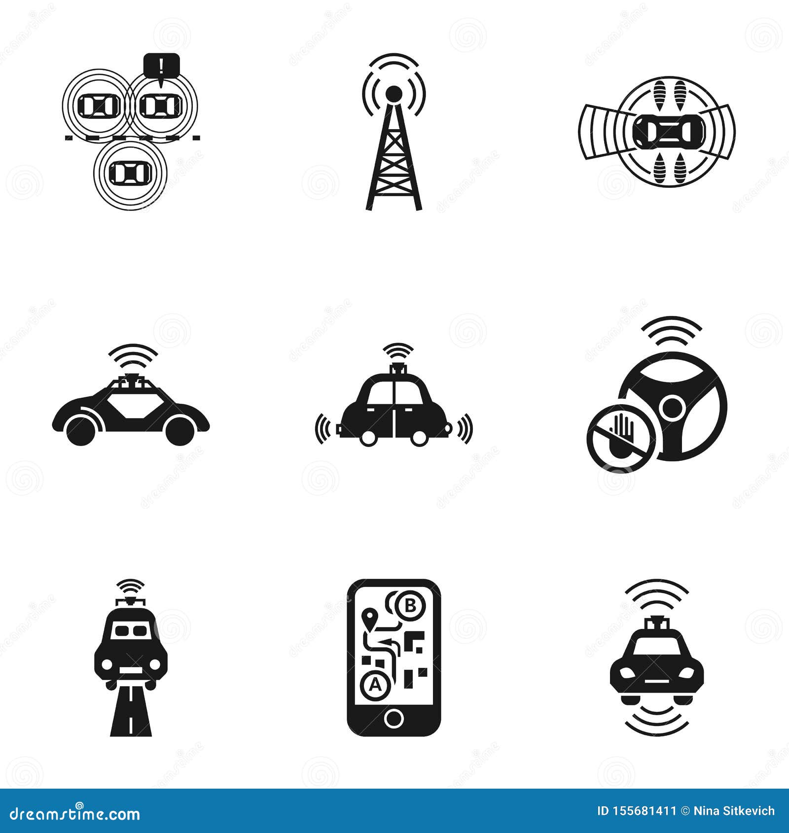 Self Driving Car Icon Set, Simple Style Stock Vector - Illustration of ...