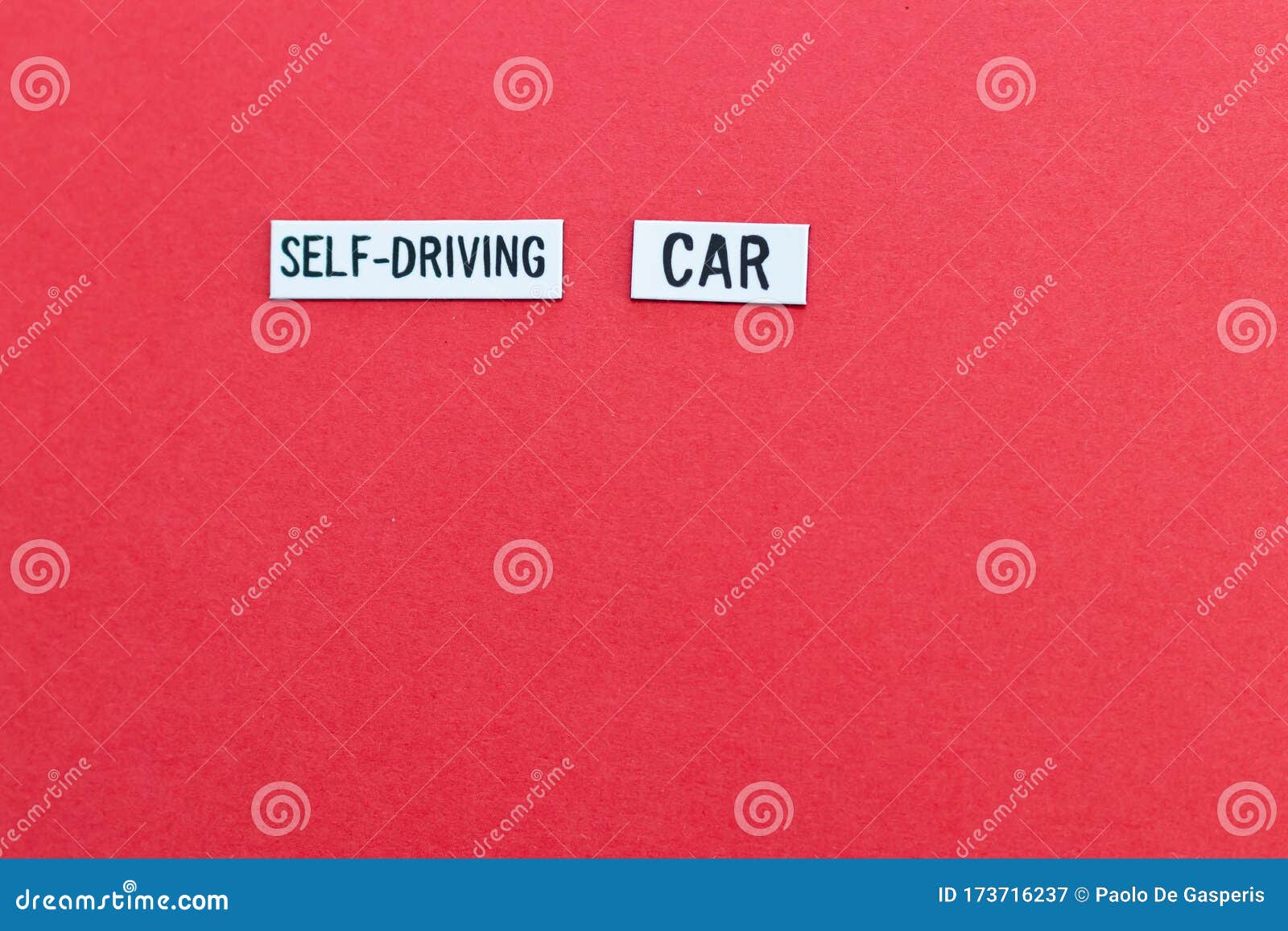 SELF DRIVING CAR Text on Label on Red Background. Autonomous Driving ...