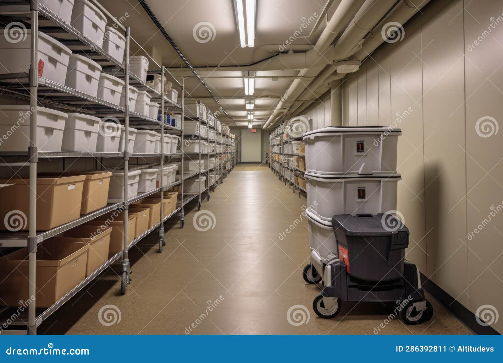 Self-driving Carts Moving Items To Storage Shelves Stock Image - Image ...