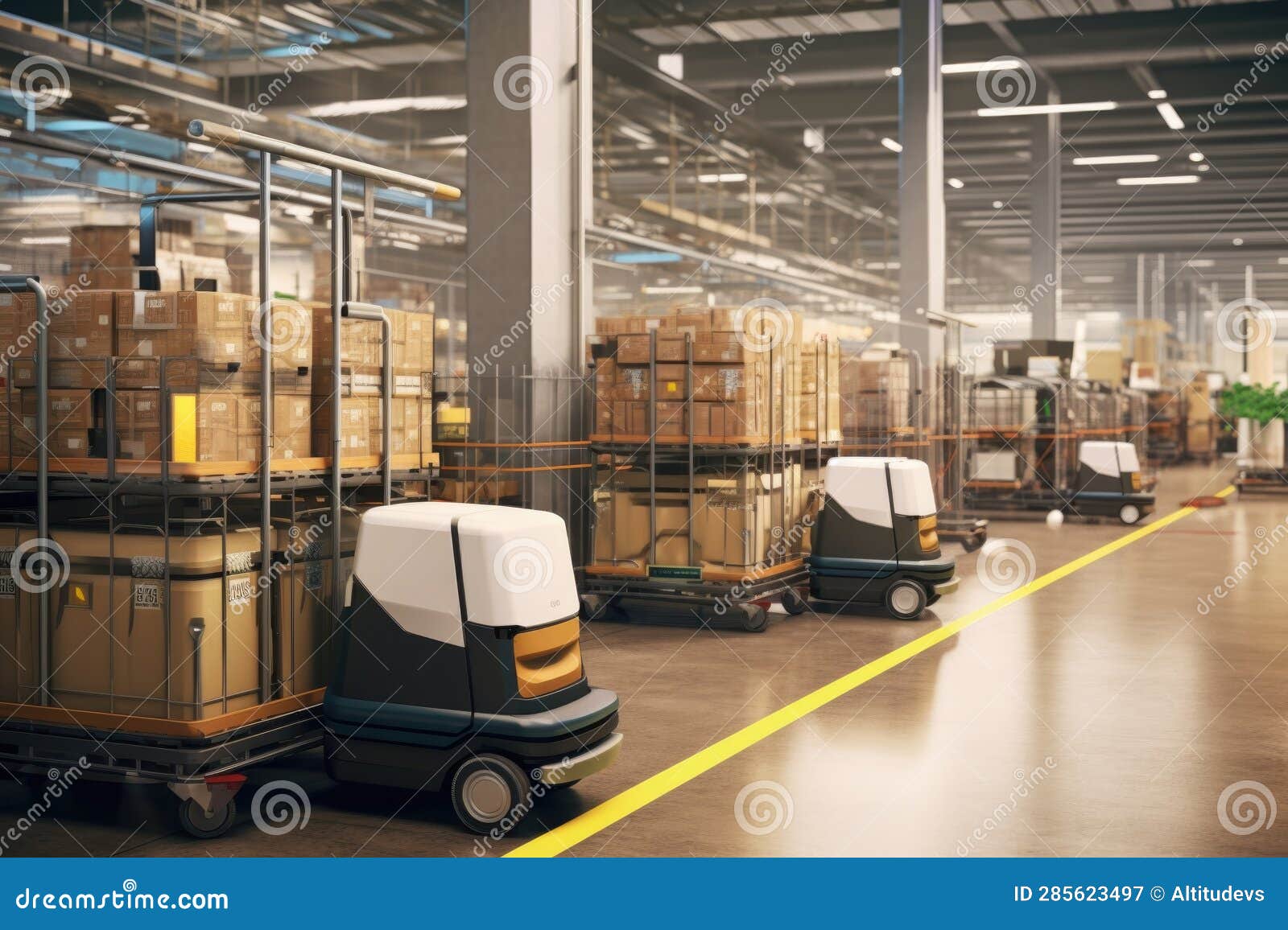 Self-driving Carts Transporting Goods in Facility Stock Illustration ...