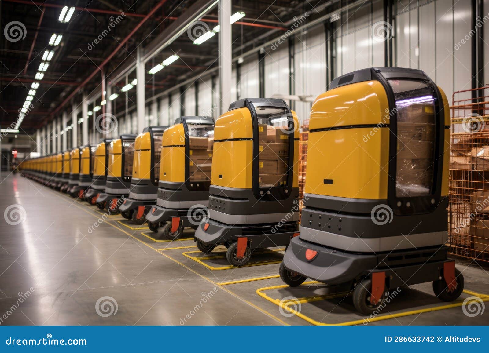 Self-driving Carts Transporting Goods in Facility Stock Illustration ...