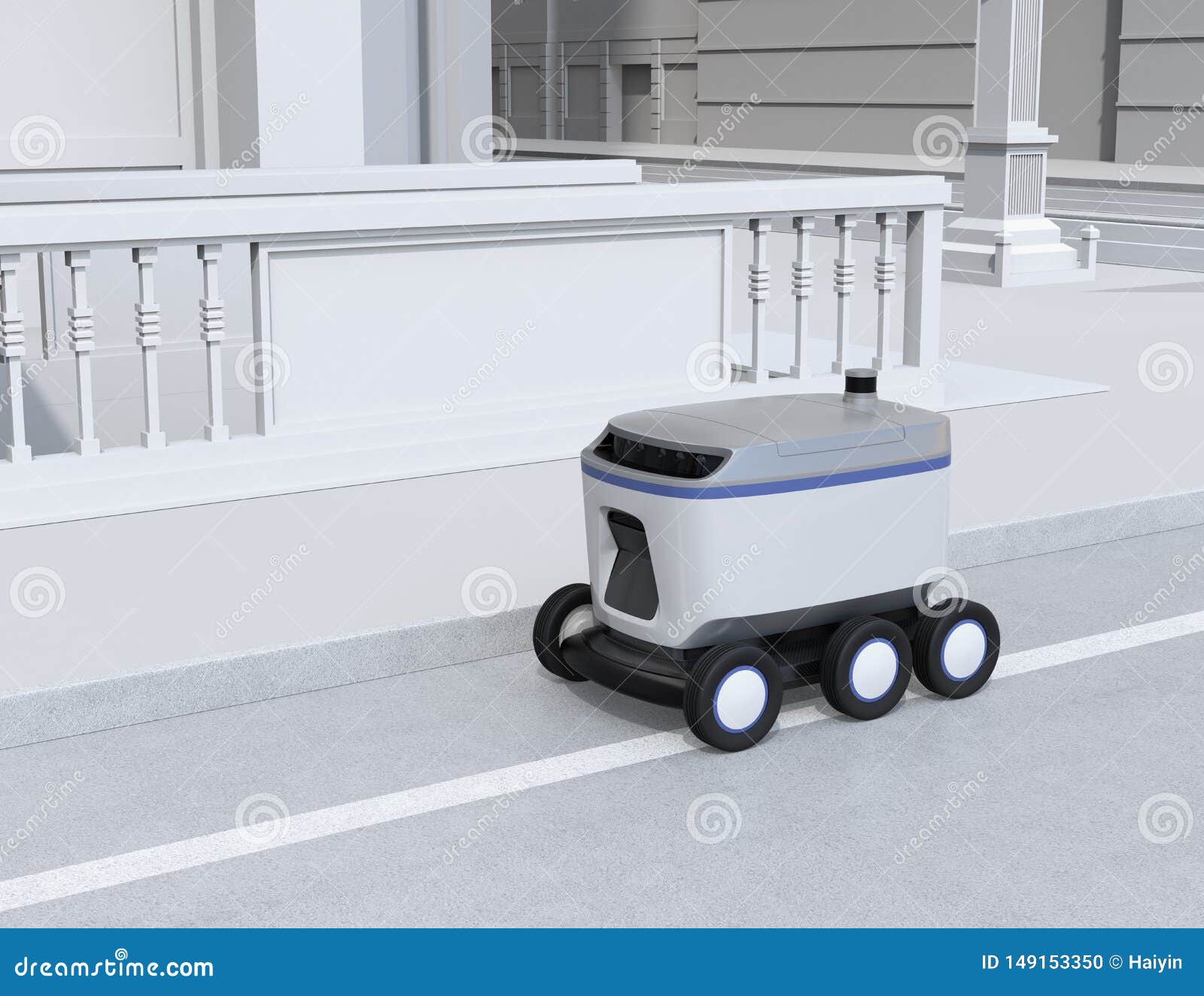 A Delivery Robot Captured In Motion On A City Street, With Selective ...
