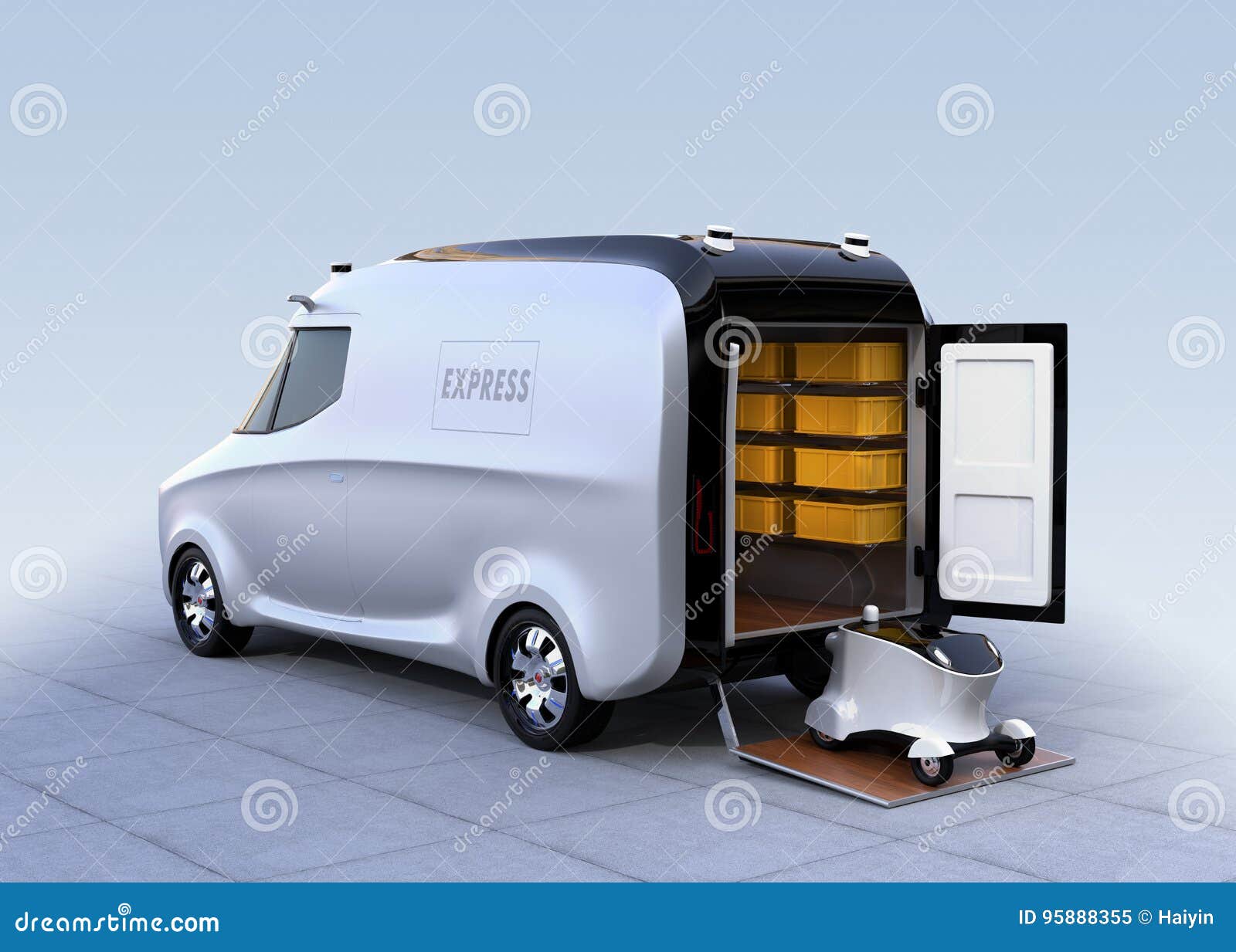 Self-driving Delivery Robot on Van& X27;s Tail Lift Stock Illustration ...