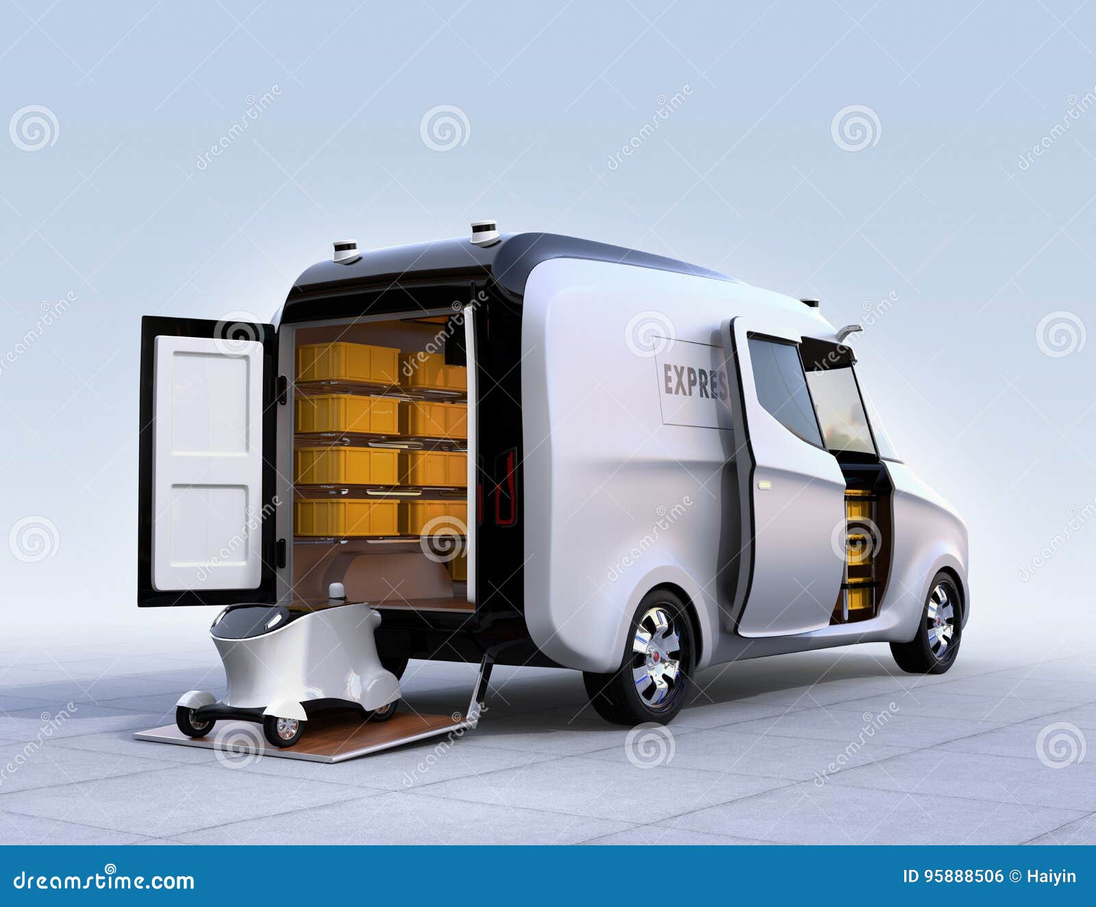 Self-driving Delivery Robot on Van& X27;s Tail Lift Stock Illustration ...