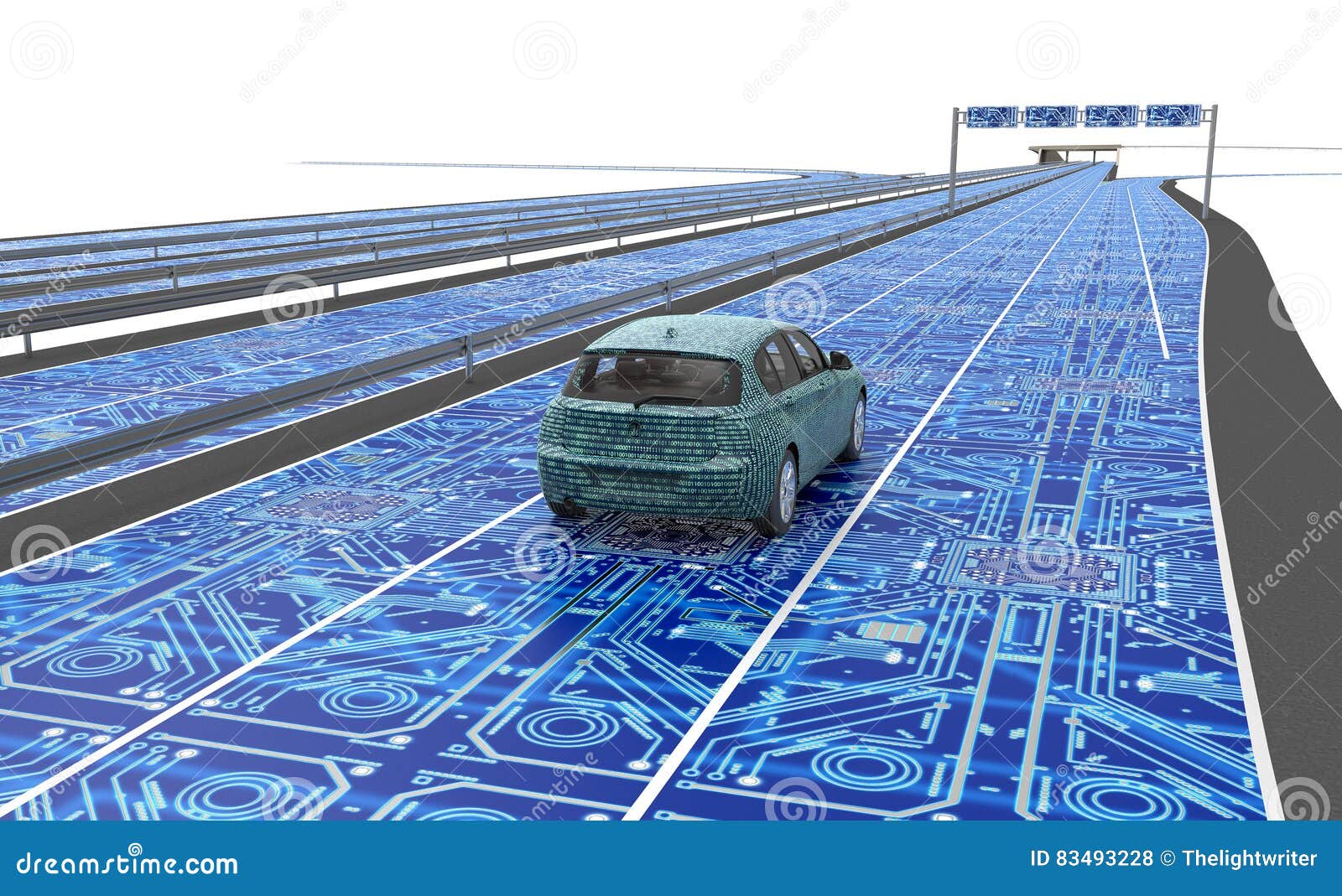 Self Driving Electronic Computer Car on Road Stock Illustration ...