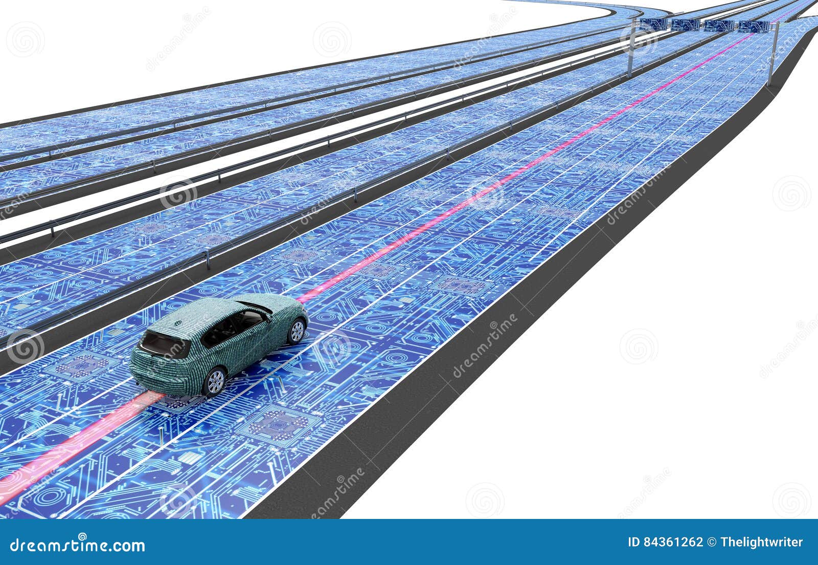 Self Driving Electronic Computer Car on Road Stock Illustration ...