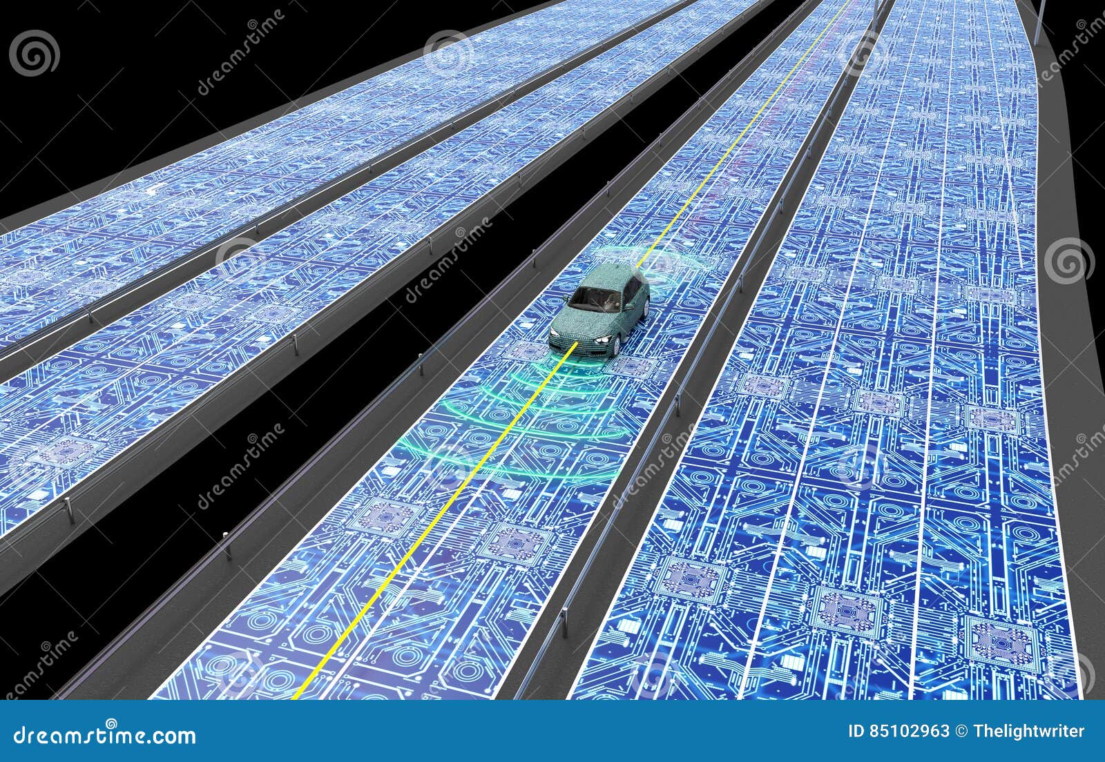 Self Driving Electronic Computer Car on Road Stock Illustration ...