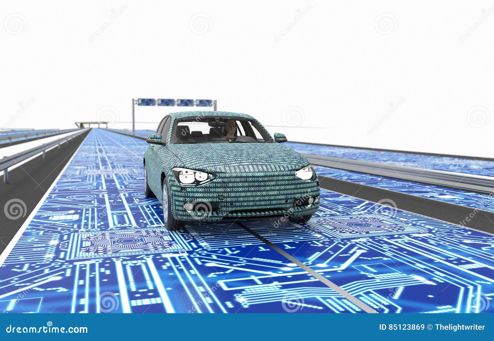 Self Driving Electronic Computer Car on Road Stock Illustration ...