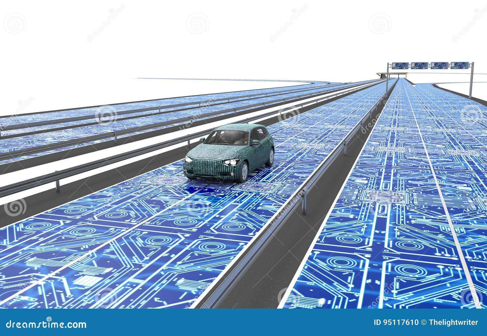 Self Driving Electronic Computer Car on Road Stock Illustration ...