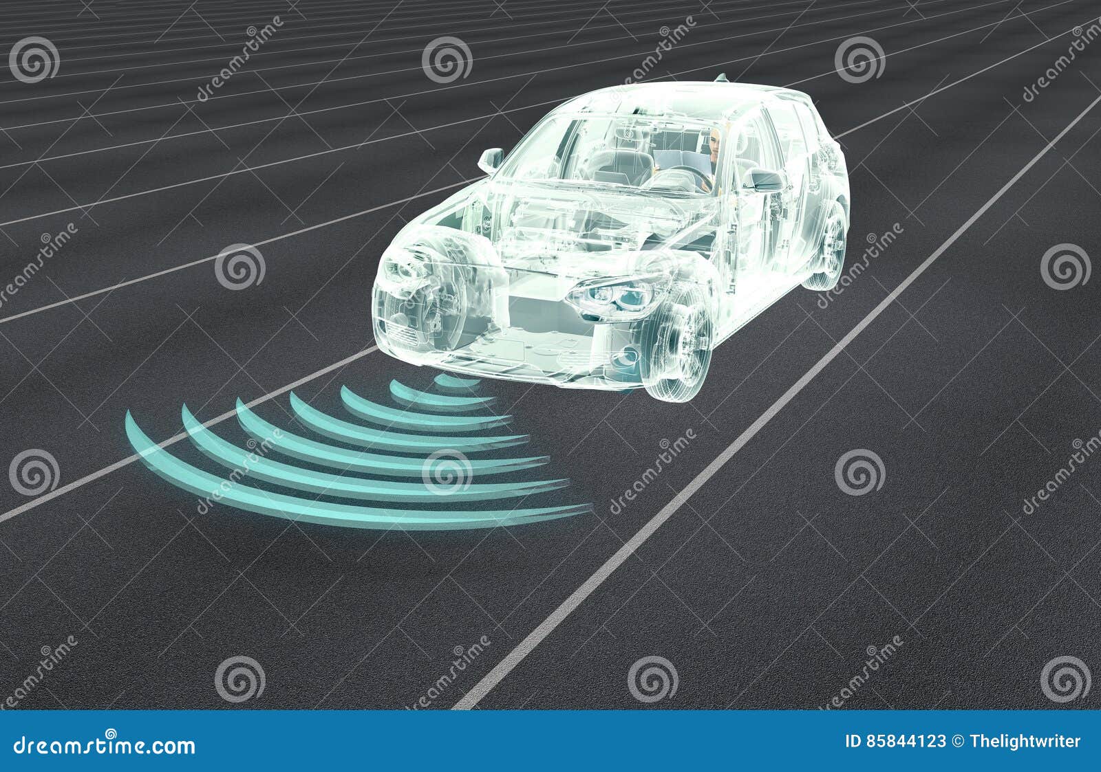 Self Driving Electronic Computer Cars on Road Stock Illustration ...