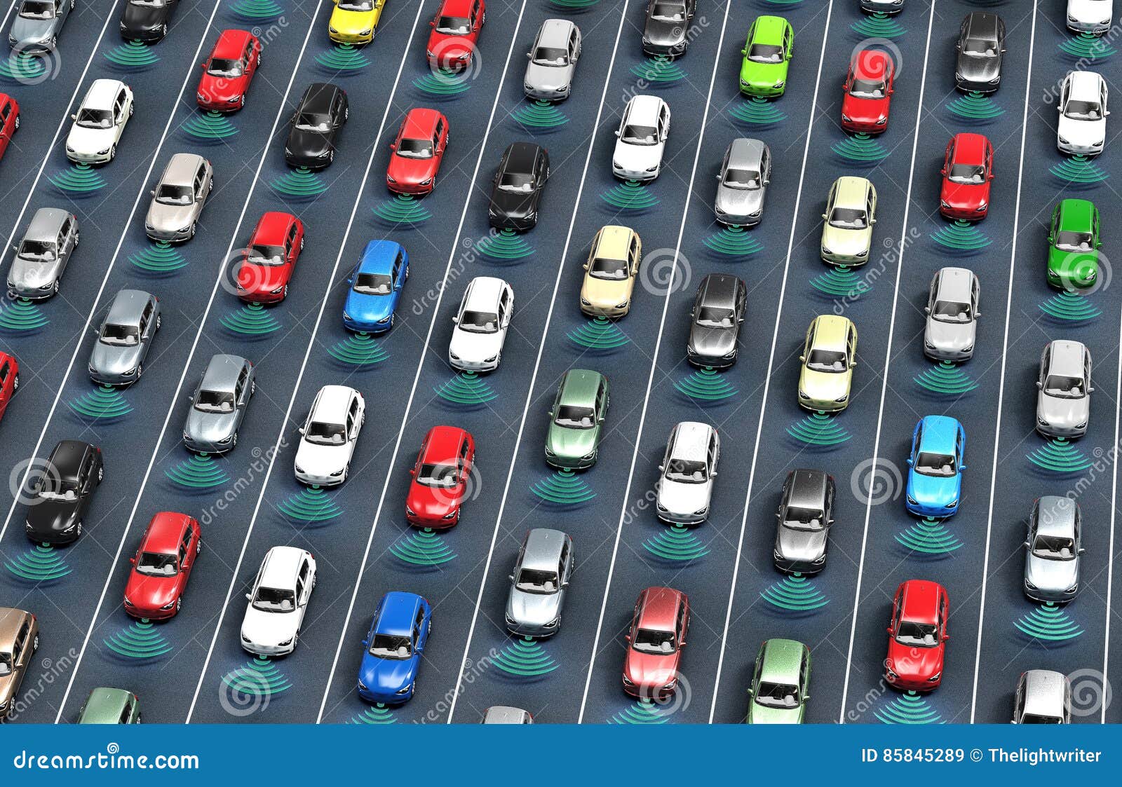 Self Driving Electronic Computer Cars on Road Stock Illustration ...