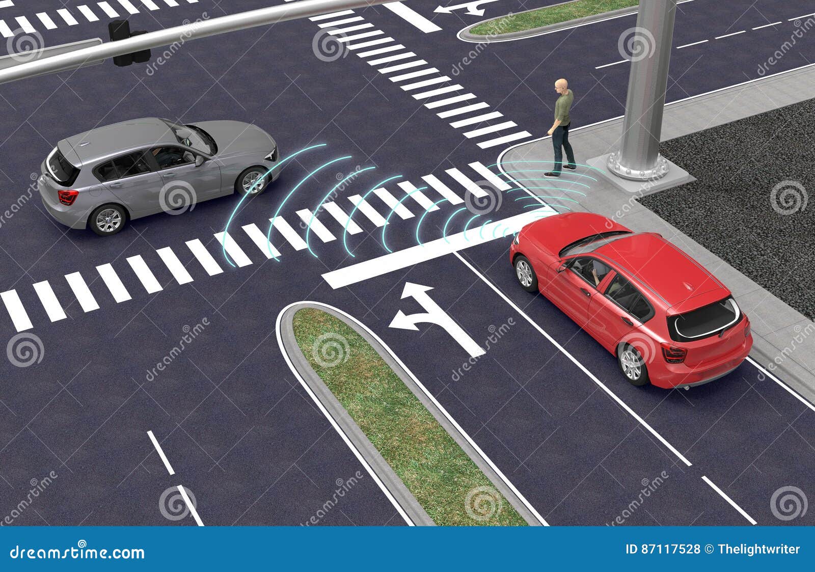 Self Driving Electronic Computer Cars on Road Stock Illustration ...