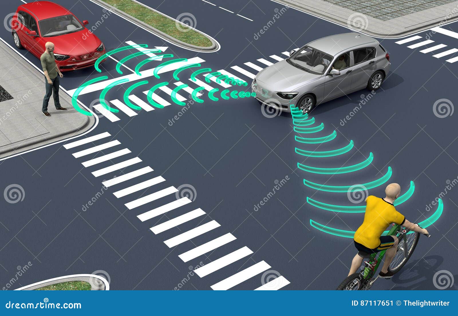 Self Driving Electronic Computer Cars on Road Stock Illustration ...